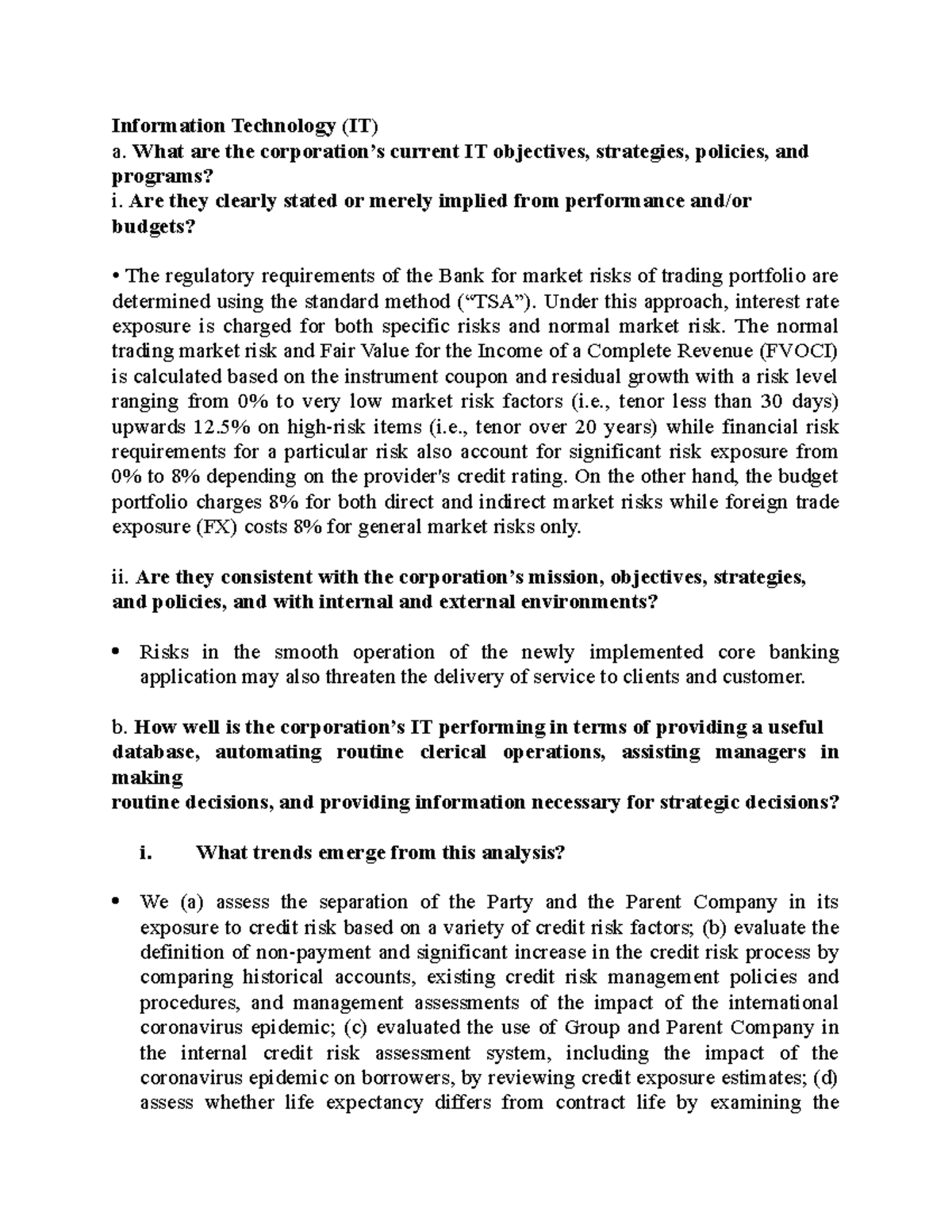 Information Technology - What are the corporation’s current IT ...