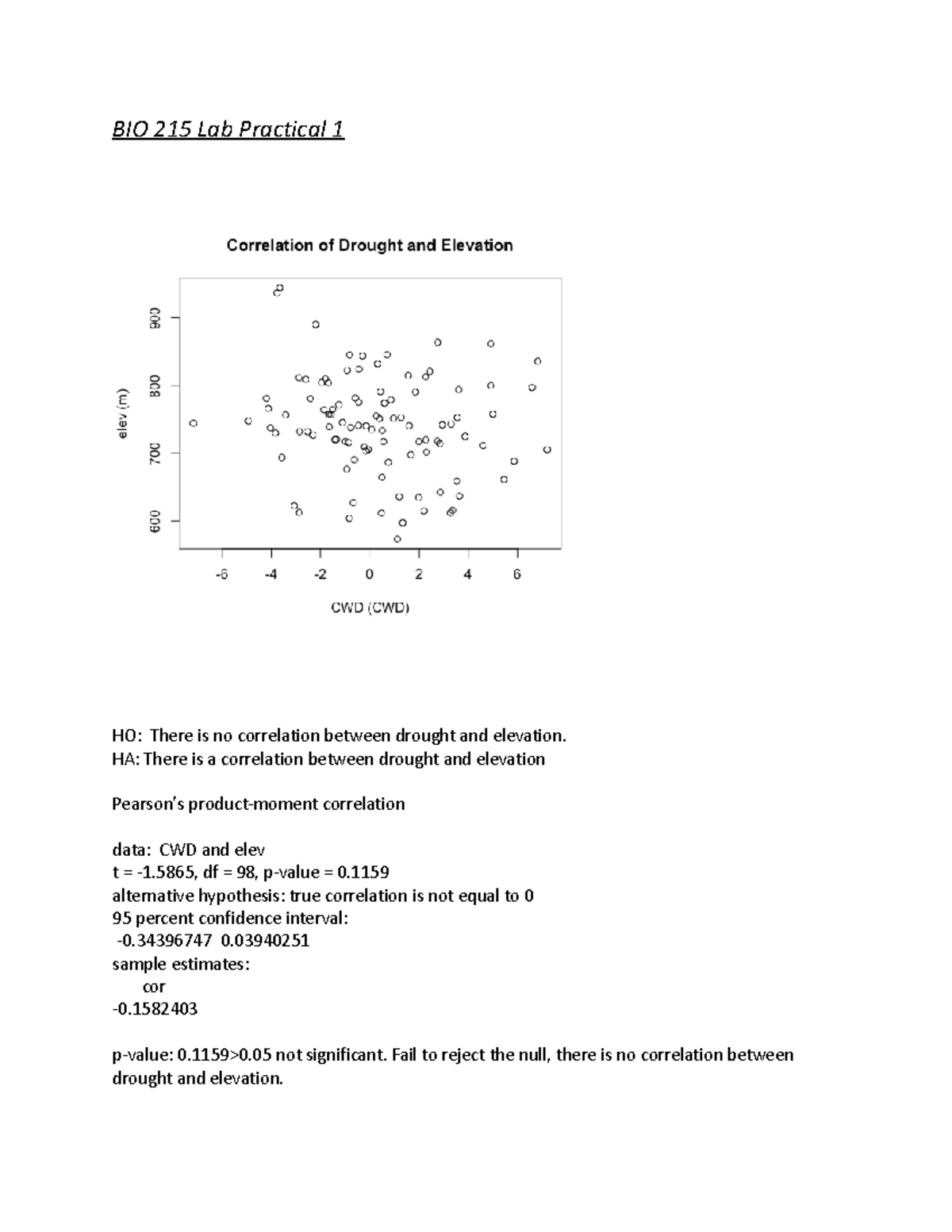 BIO 215 Lab Practical 1 - BIO 215 Lab Practical 1 HO: There is no correlation between drought ...