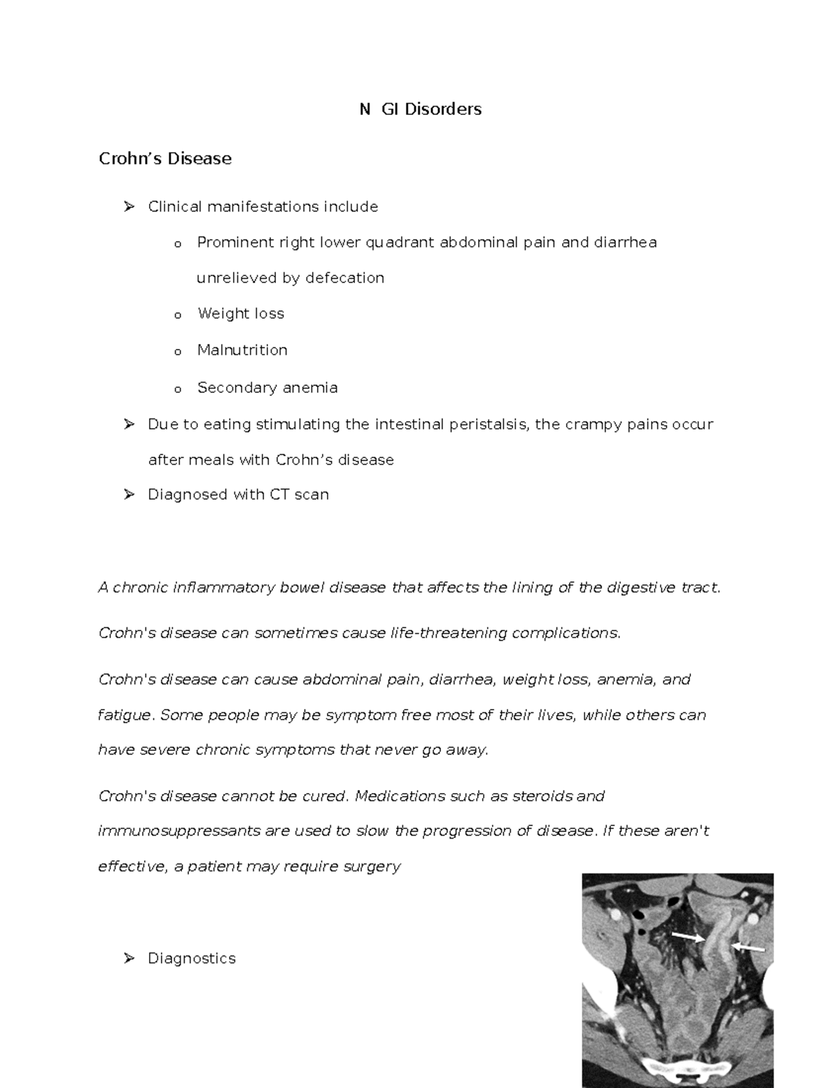 Module 4 GI Disorders - Notes - N GI Disorders Crohn’s Disease Clinical ...