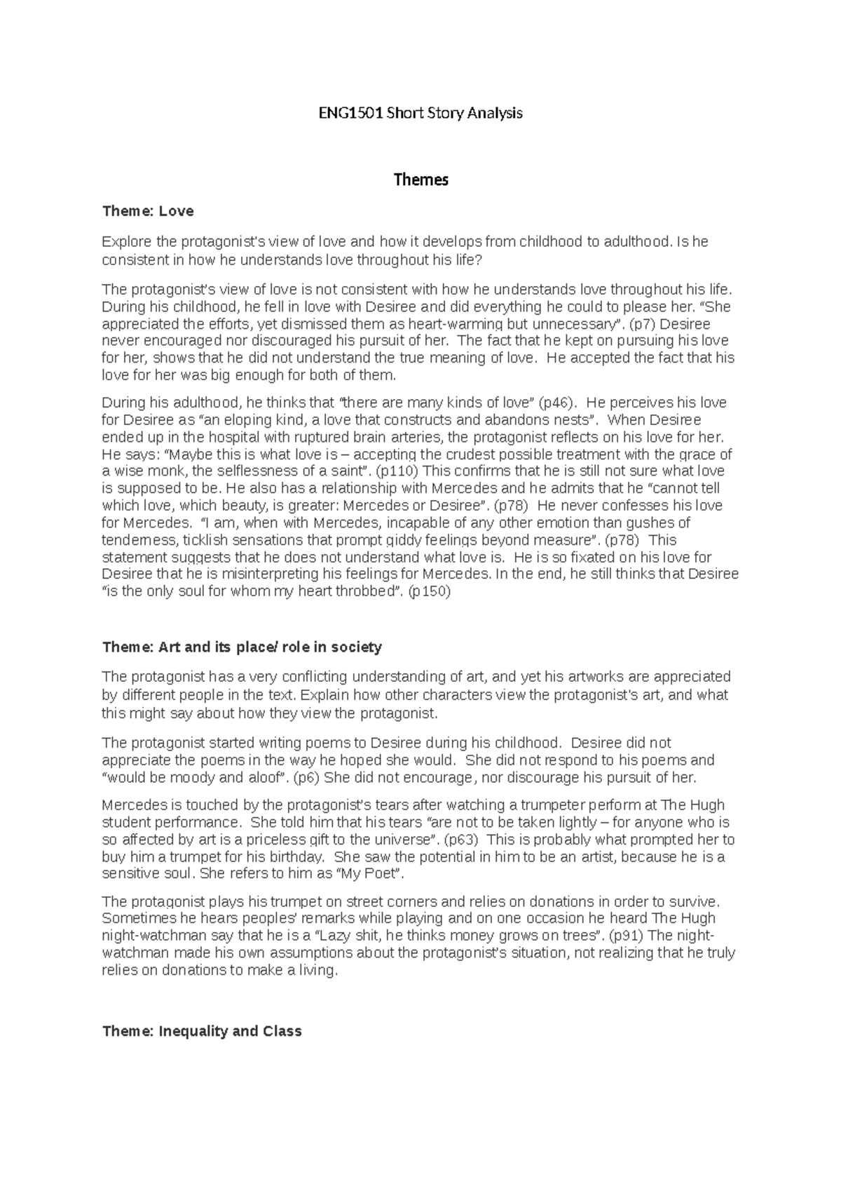 ENG1501 Novel Small Things Analysis - ENG1501 Short Story Analysis ...