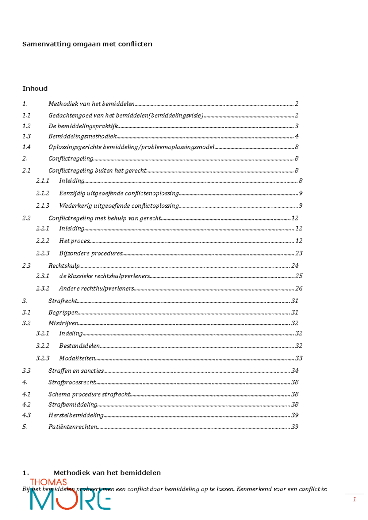 Samenvatting omgaan met conflicten - Methodiek van het bemiddelen ...