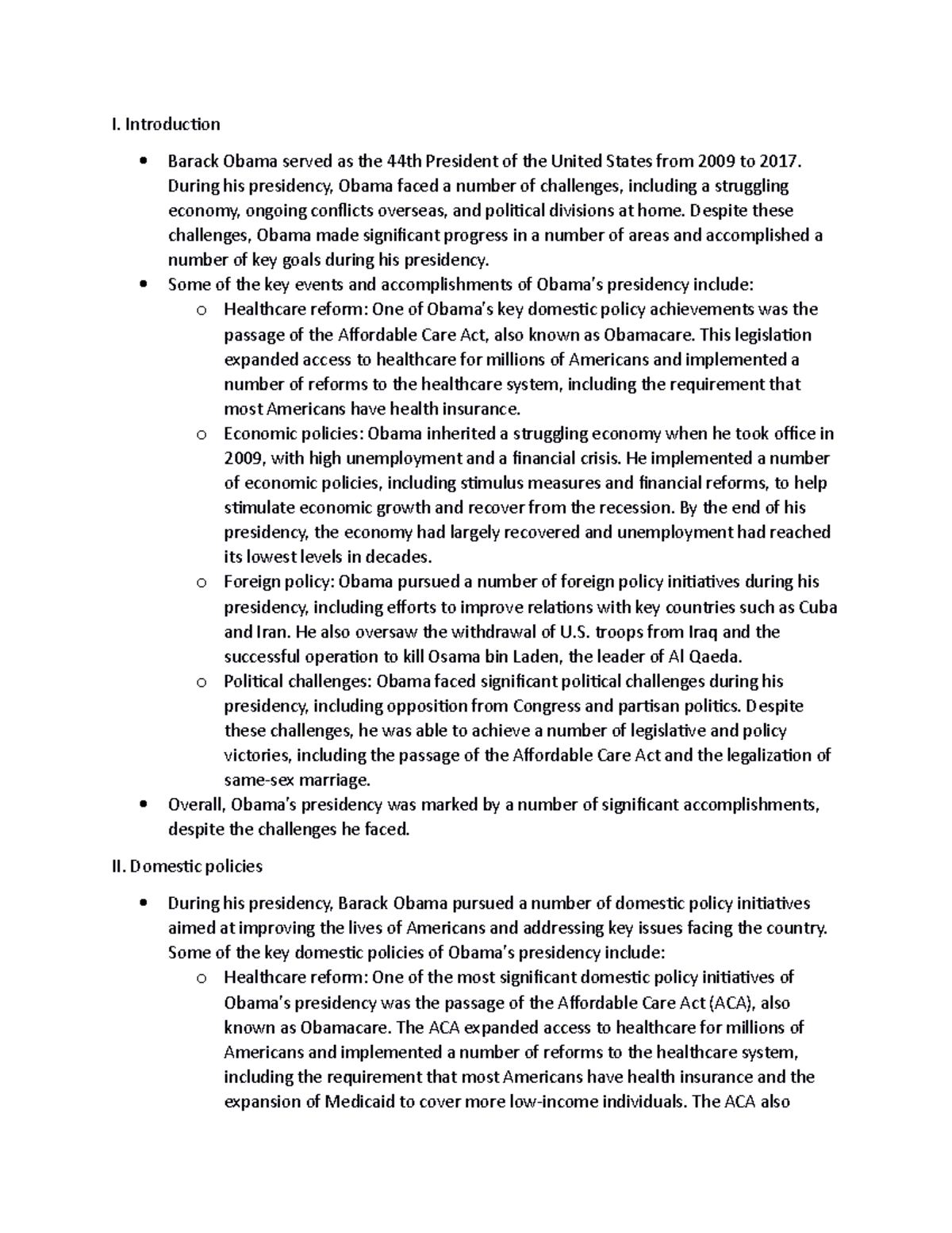 Complete Outline Obama - I. Introduction Barack Obama served as the ...