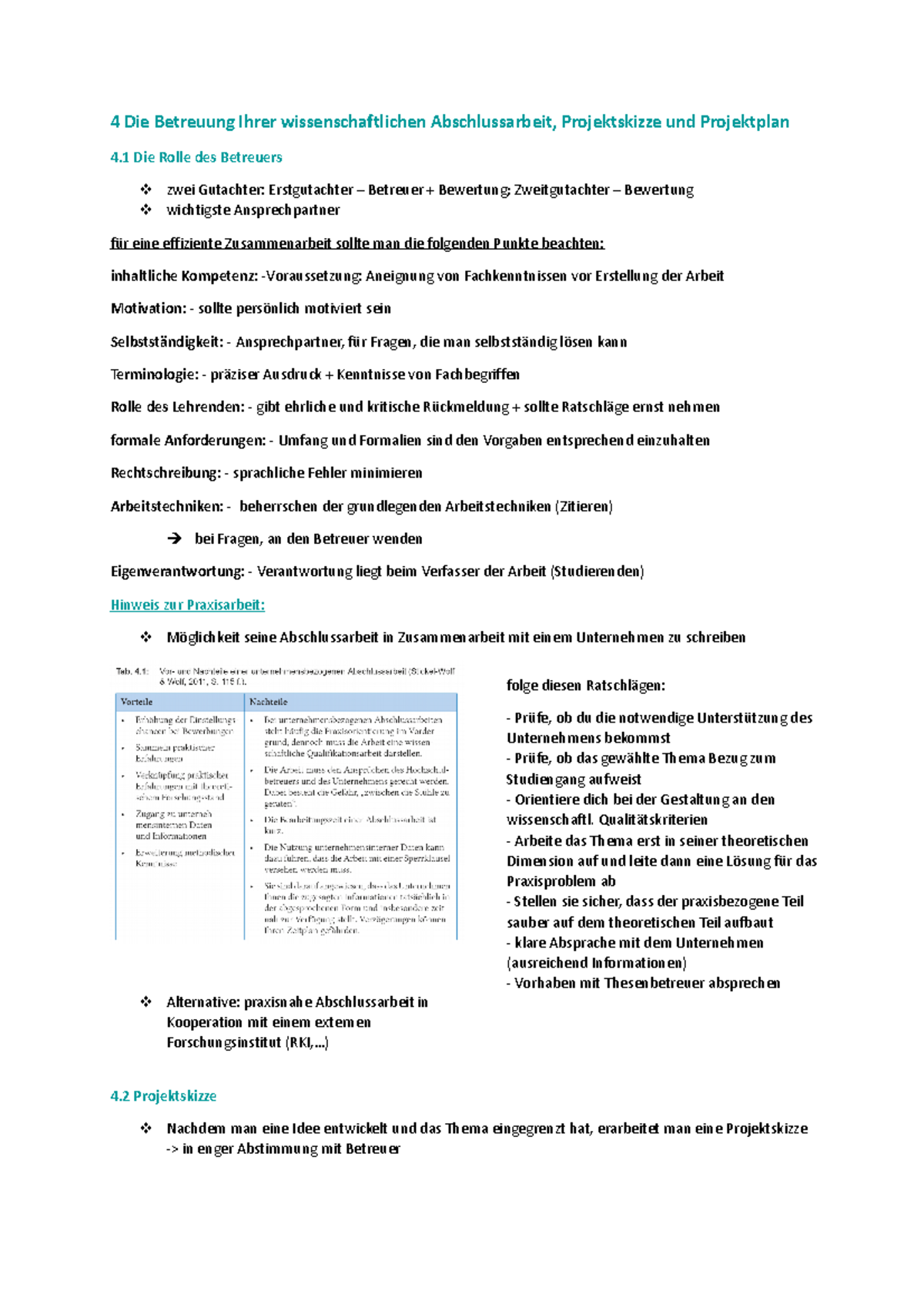 4 Die Betreuung ihrer wissenschaftlichen Abschlussarbeit, Projektskizze ...