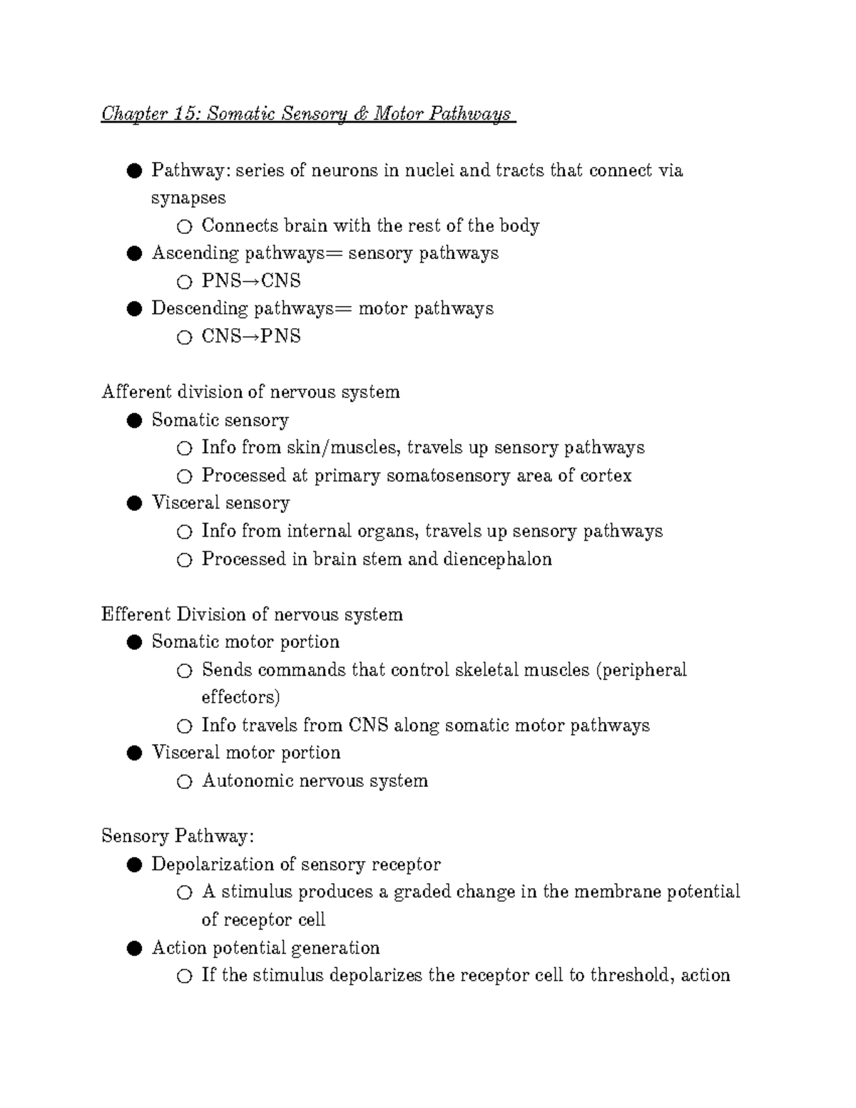 A&P Chapter 15 - Marian Leal - Chapter 15: Somatic Sensory & Motor ...