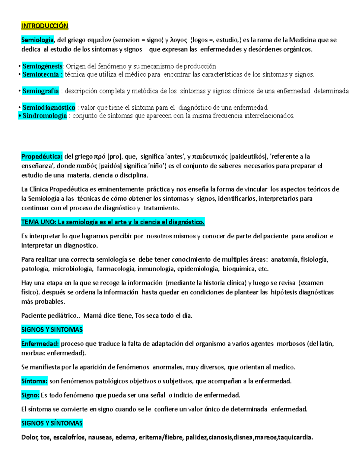 Introduccion semiologia - INTRODUCCIÓN Semiología, del griego σημε ονῖ ...