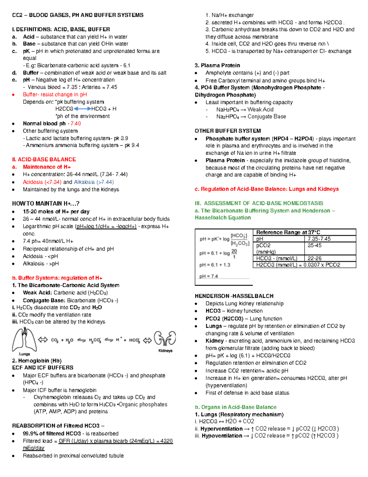 CC2-Week-7 - Hema - CC2 – BLOOD GASES, PH AND BUFFER SYSTEMS I ...