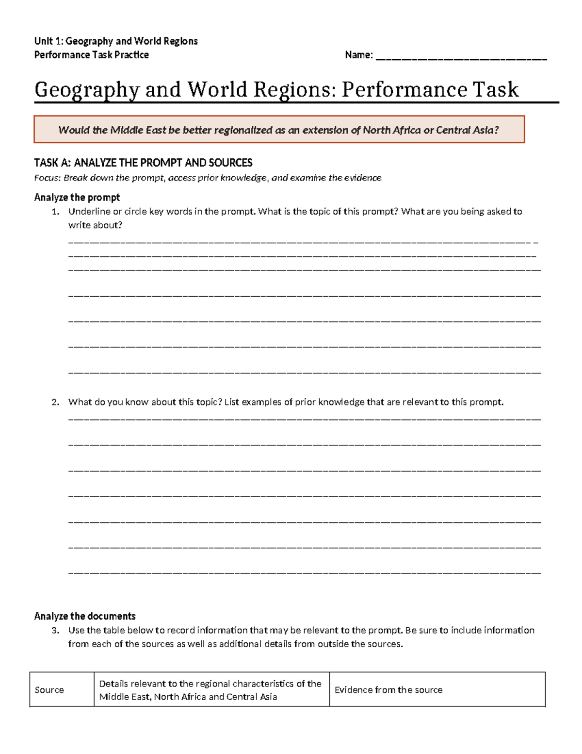 Unit 1 Performance Task Practice - Unit 1: Geography and World Regions ...