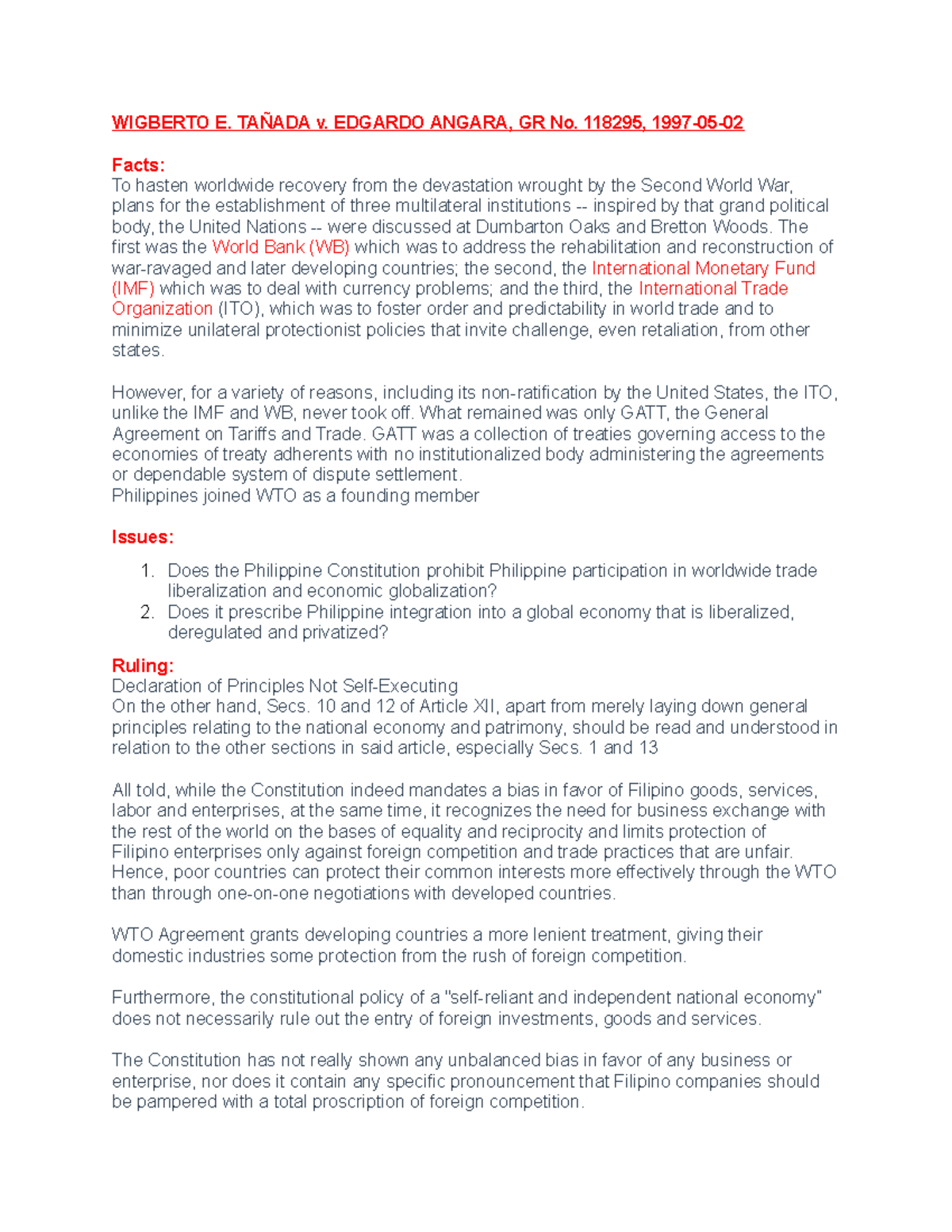 WIGBERTO vs. ANGARA - WIGBERTO E. TAÑADA v. EDGARDO ANGARA, GR No ...