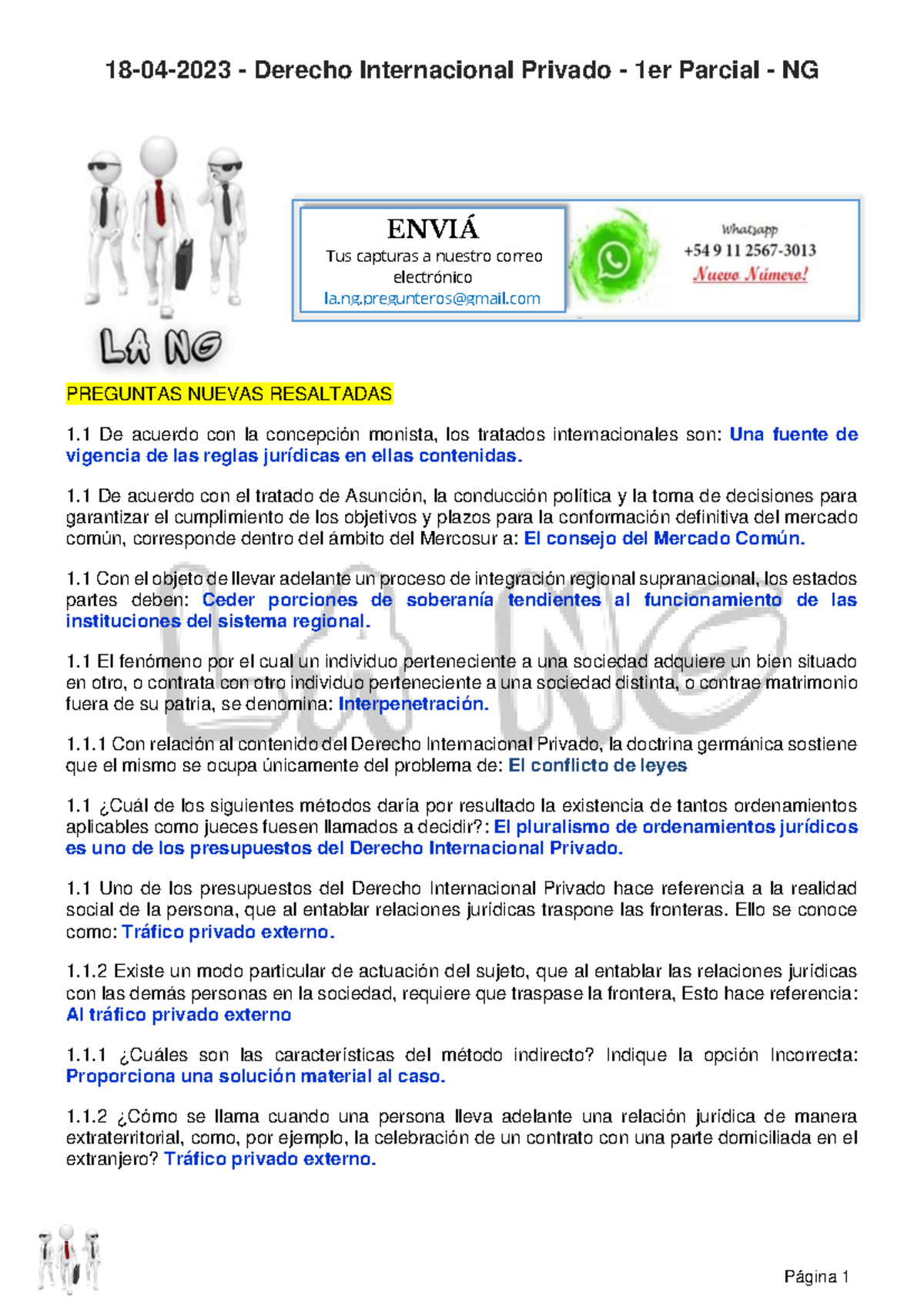 18-04-2023 - Derecho Internacional Privado - 1er Parcial - NG - PREGUNTAS NUEVAS RESALTADAS 1 De ...