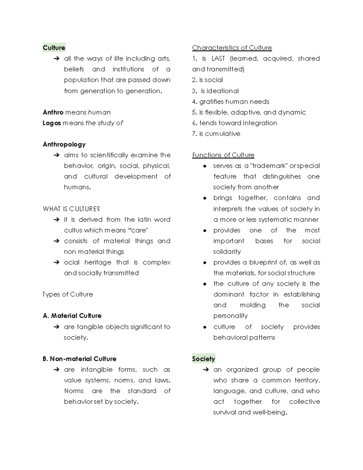 3RD Quarter Notes - N/A - Culture all the ways of life including arts ...