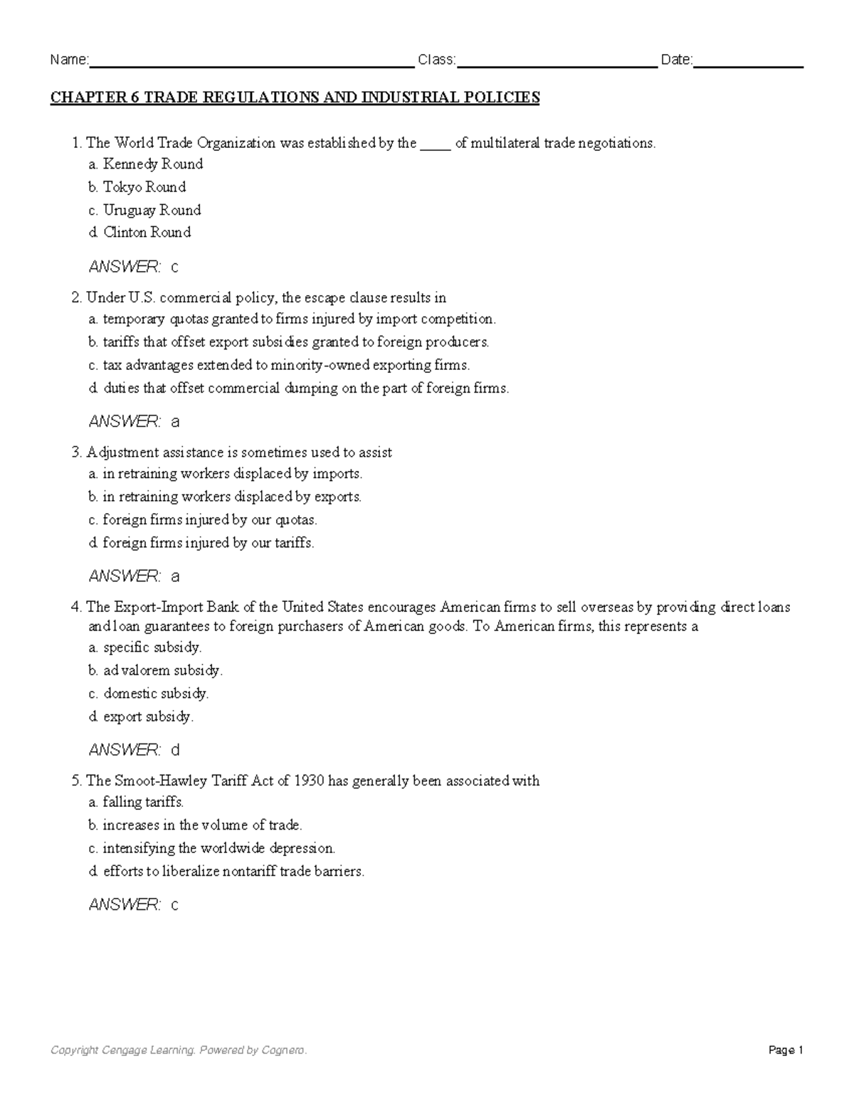 Chapt 6 study material from cengage - 1. The World Trade Organization ...