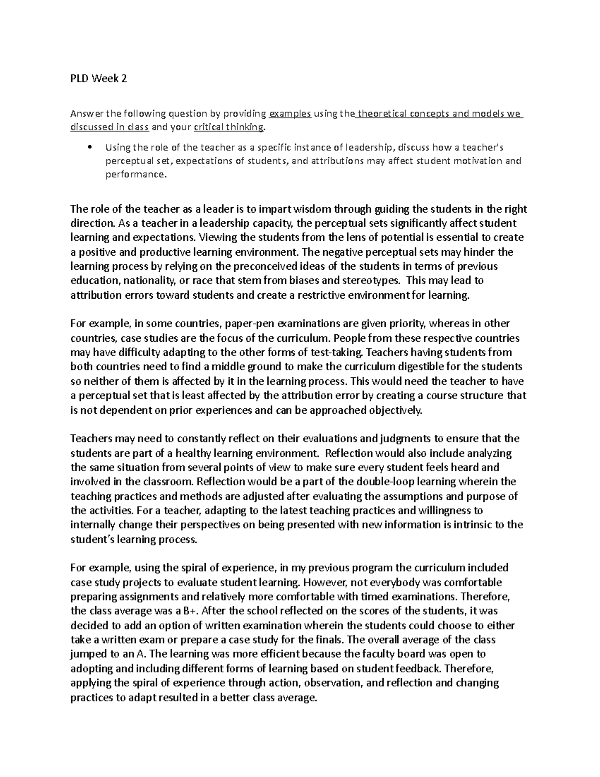 PLD Week 2 - Peer Learning Activity - PLD Week 2 Answer the following ...