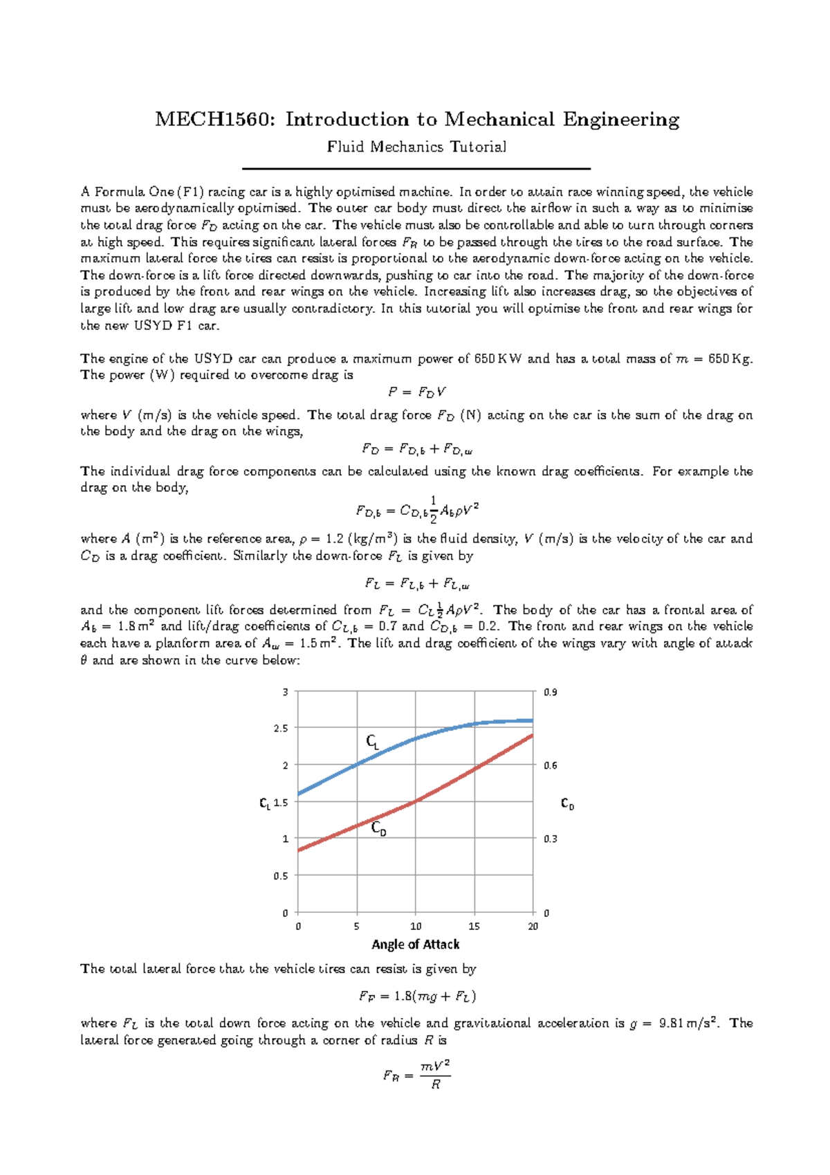 MECH1560 Introduction to Mechanical Engineering Fluid Mechanics 1 Tutorial and Assignment 2022 ...