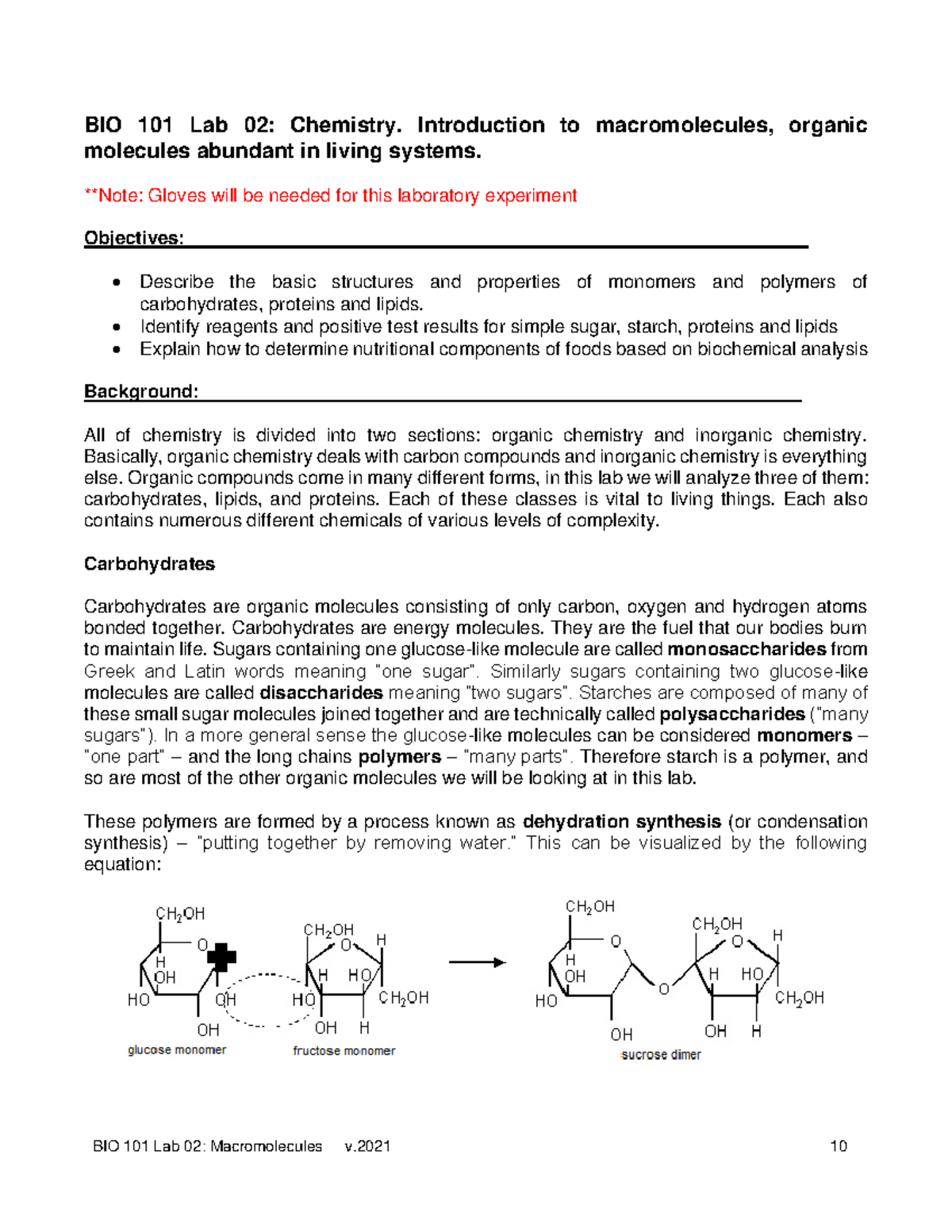 BIO101 Lab02 Macromolecules - BIO 101 Lab 0 2: Chemistry. Introduction ...