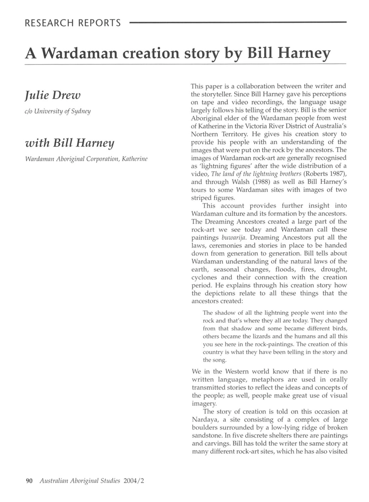 Wardaman creation story Harney - 2007PSY - Studocu