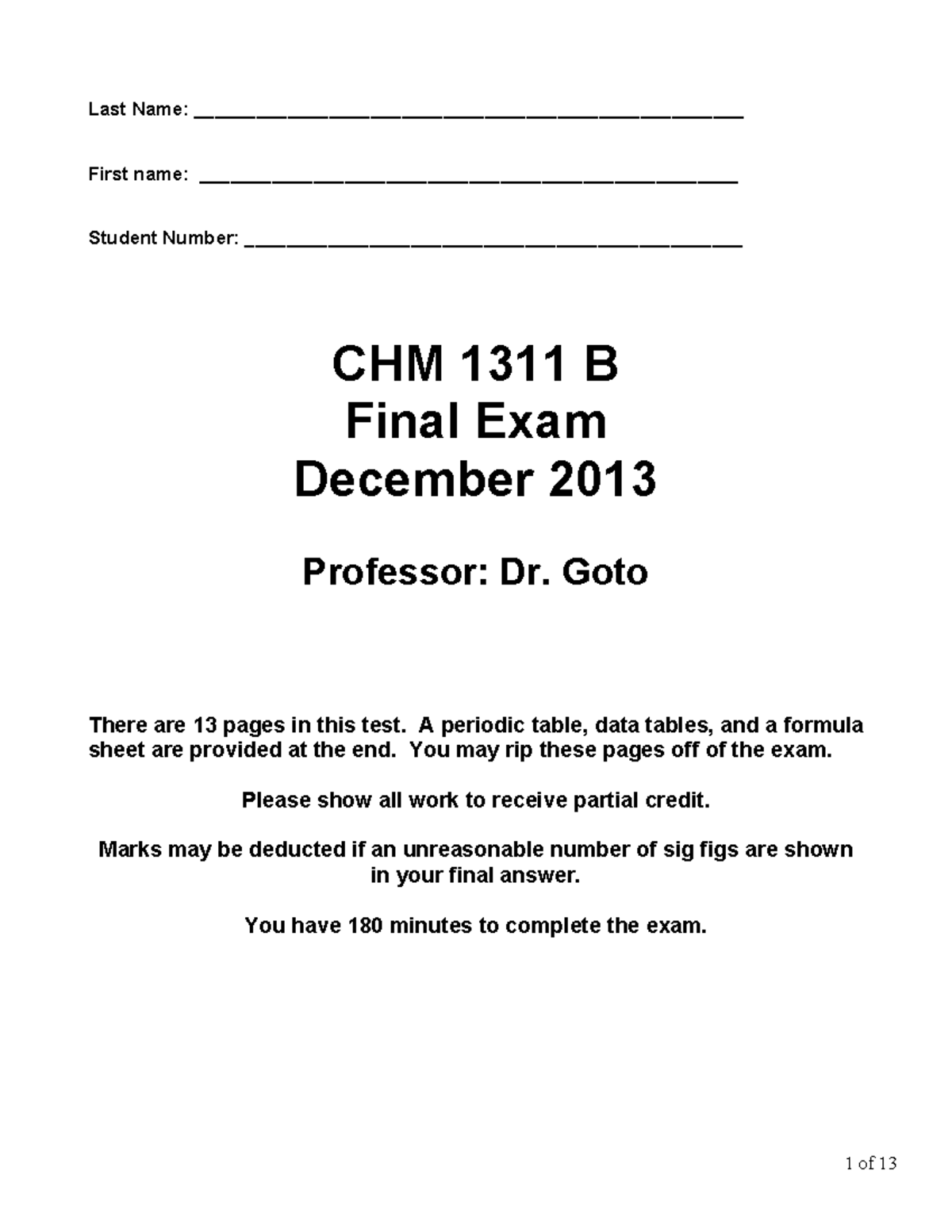 Exam 2013 practice - Last Name: _____________________________________________________ First name ...