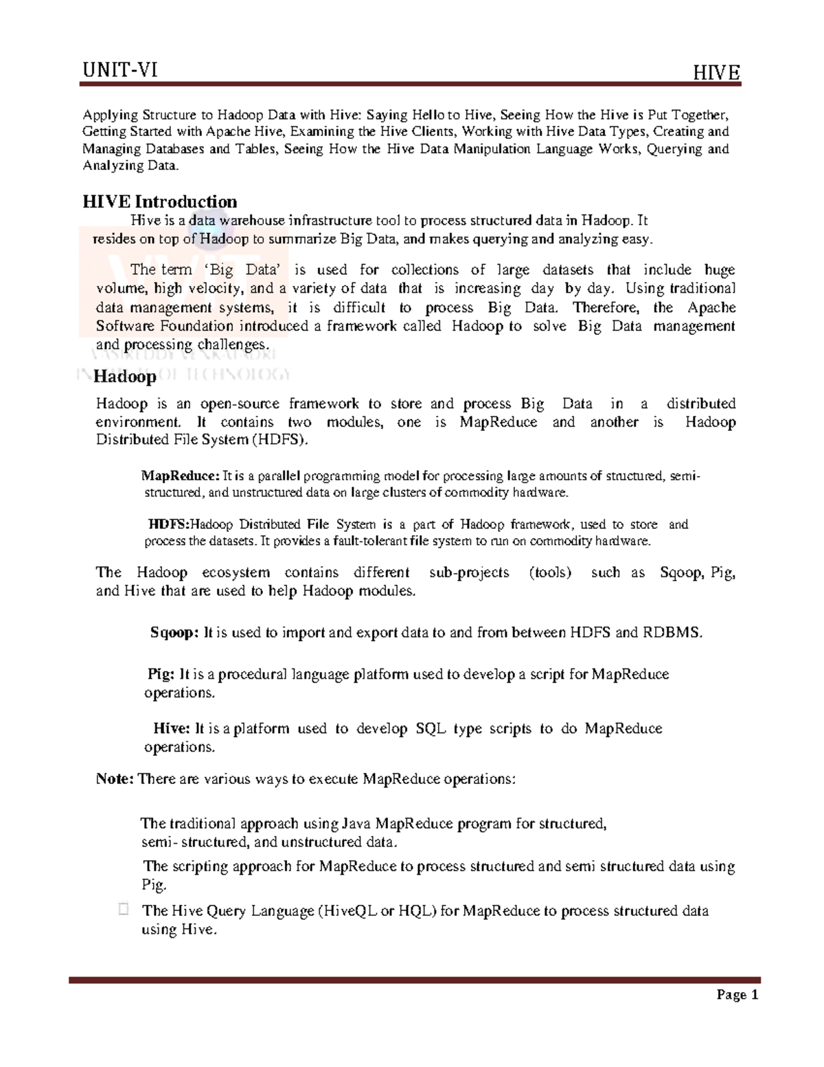 BDA UNIT-5-HIVE-Notes - Page 1 Applying Structure to Hadoop Data with ...
