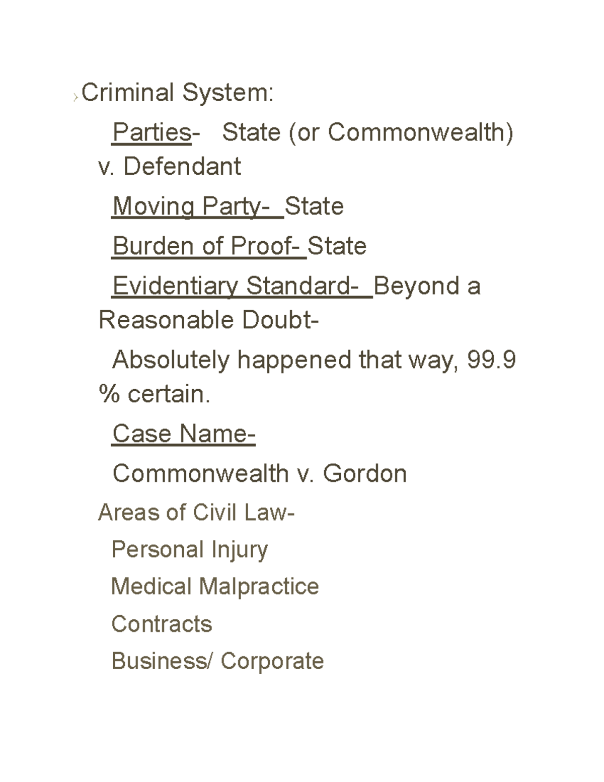 Criminal System - notes - Criminal System: Parties- State (or ...