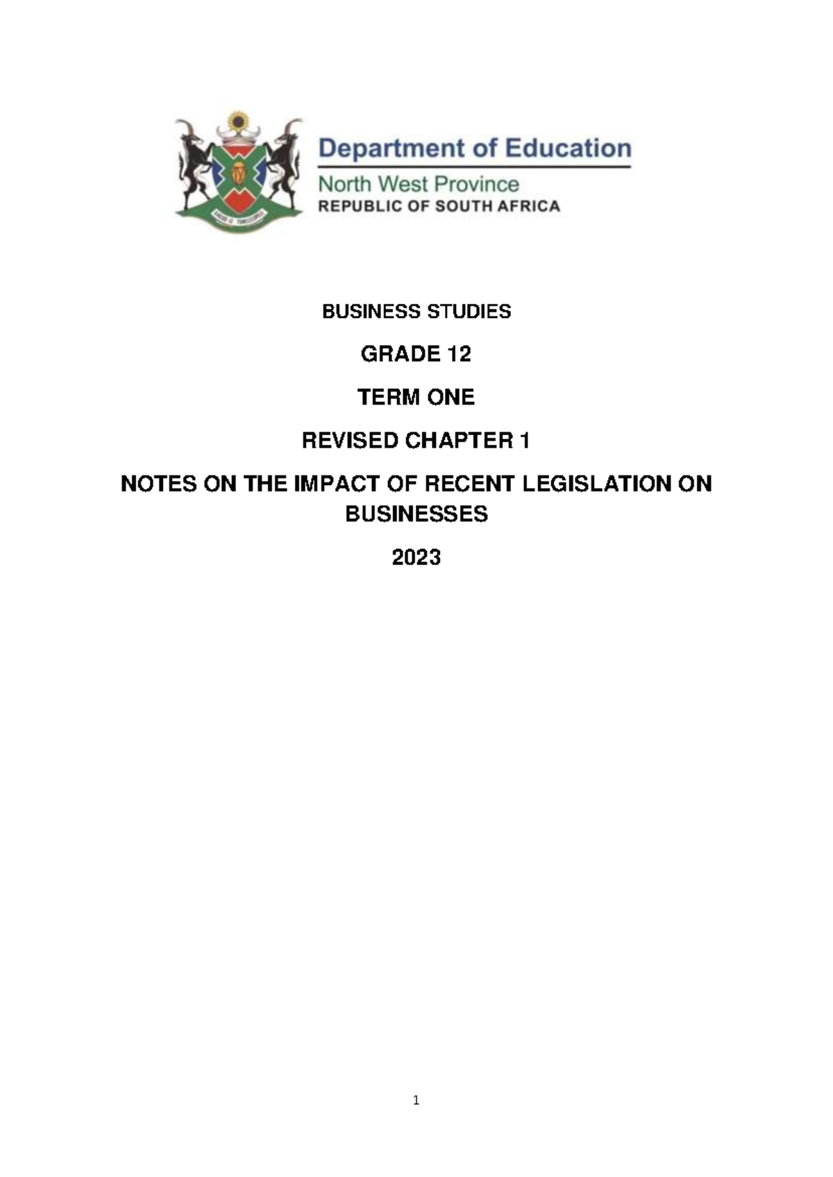 1. Impact OF Recent Legislation - BUSINESS STUDIES GRADE 12 TERM ONE ...