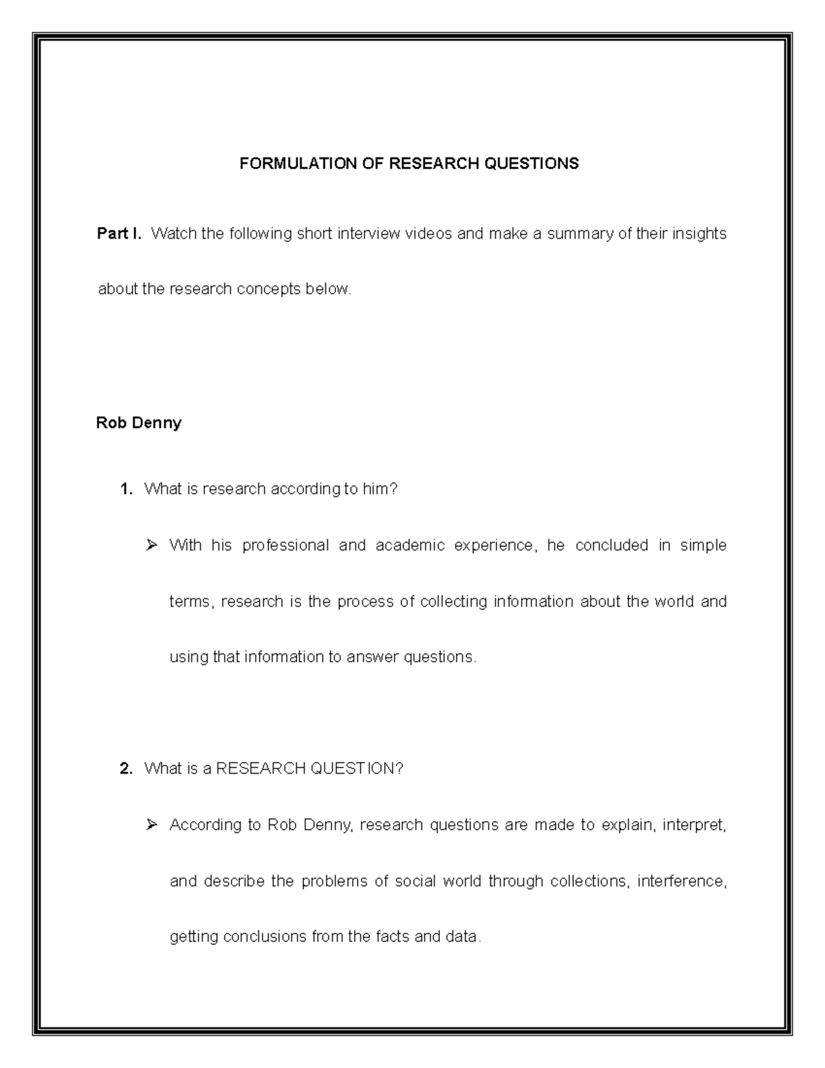 Formulation OF Research Questions - FORMULATION OF RESEARCH QUESTIONS ...