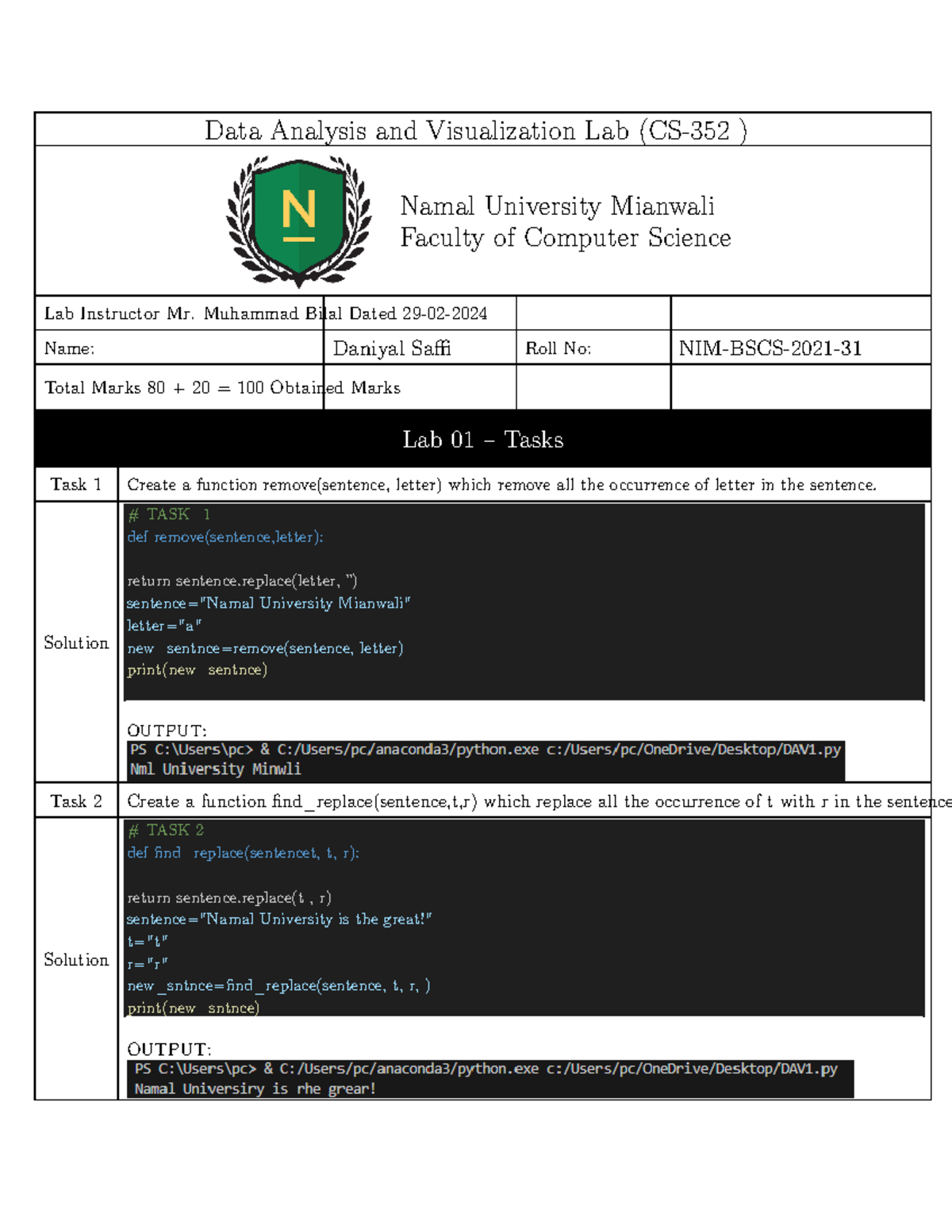 Lab1 Submission Assignment Data Analysis And Visualization Lab Cs