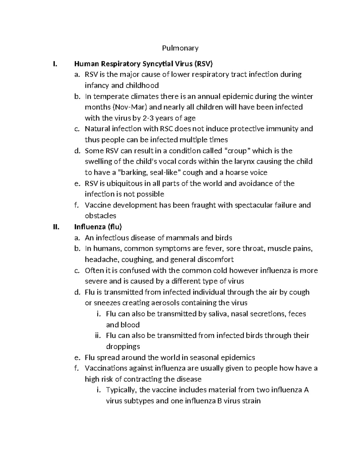 11 - Pulmonary RSV, Influenza, pneumonia - Pulmonary I. Human ...