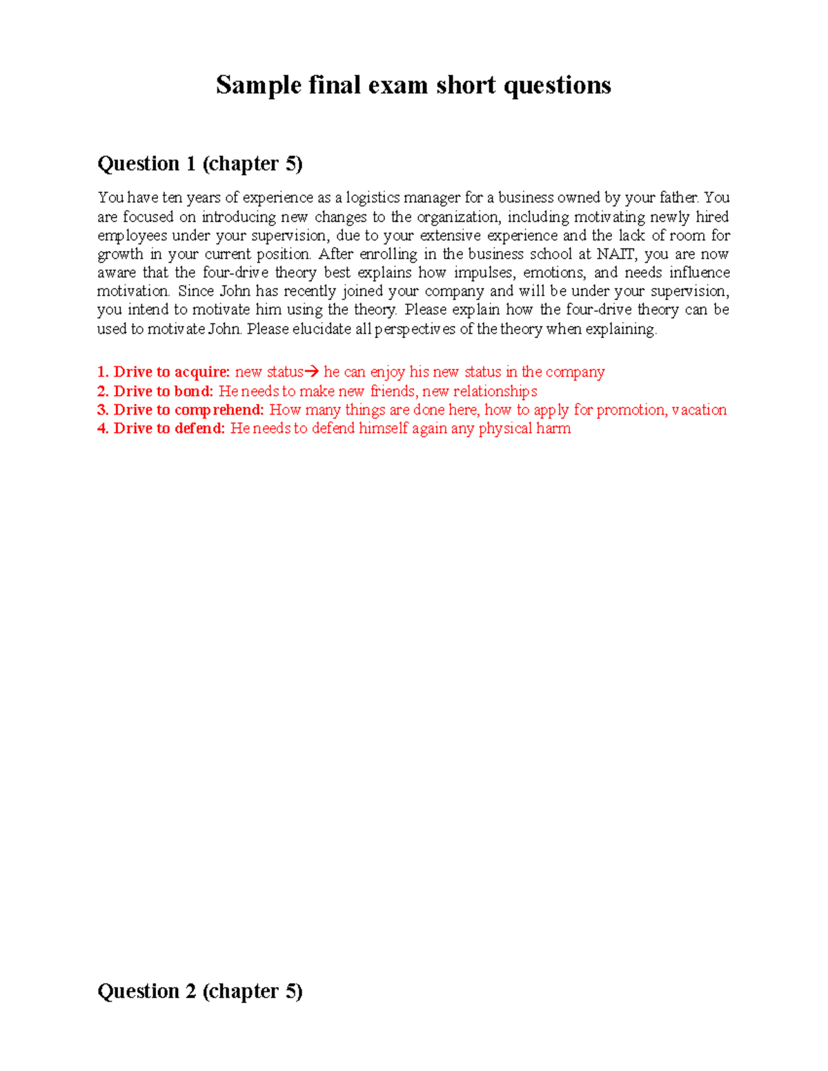 Final exam sample questions - Sample final exam short questions ...