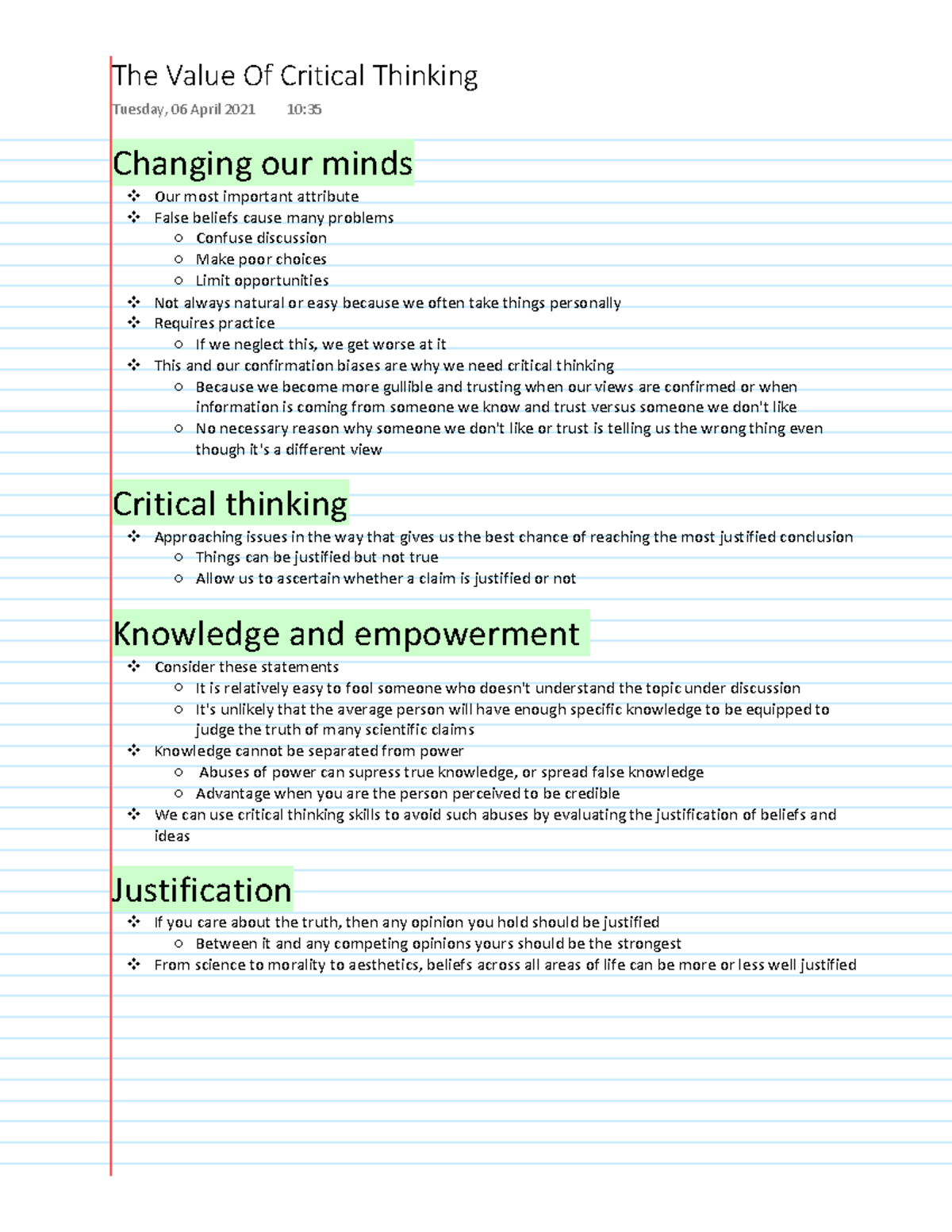 The value of critical thinking - Studocu