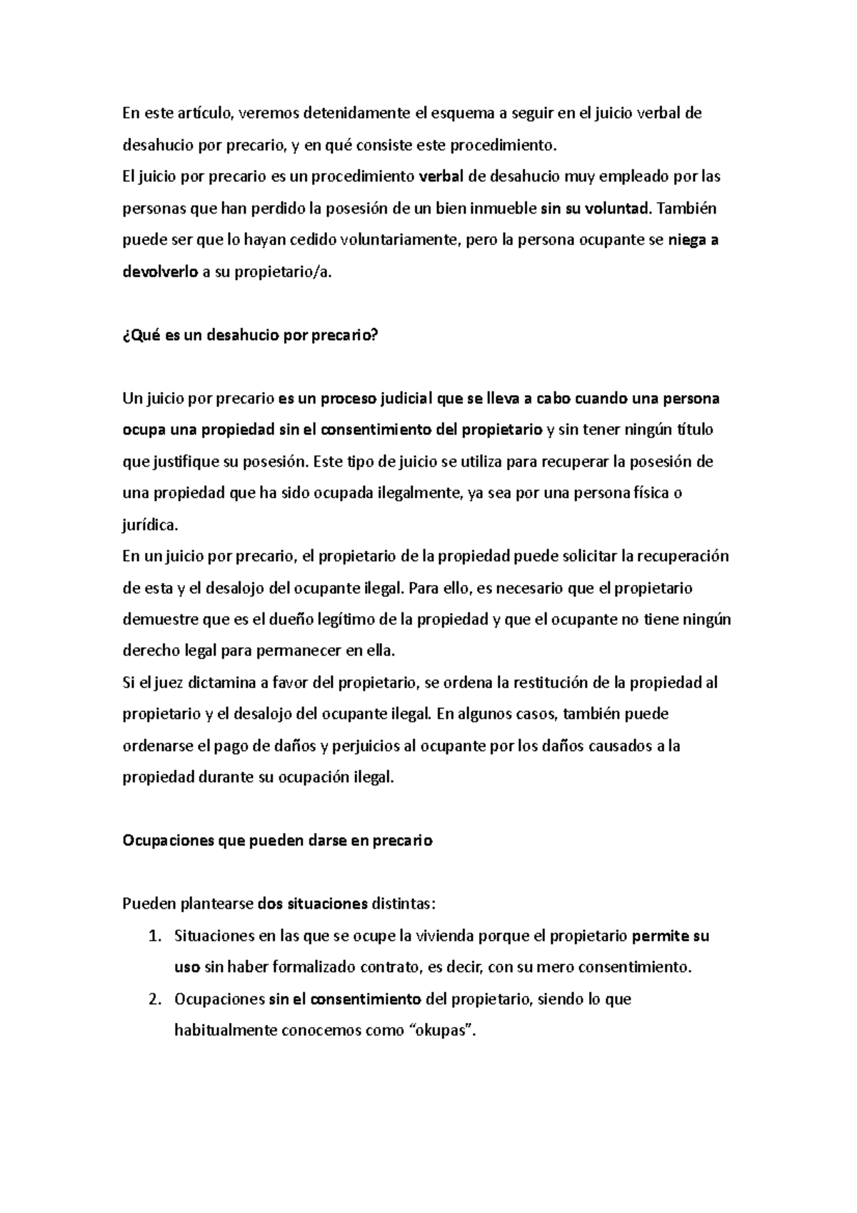 Juicio De Precario _ Legitimación para ejercer la acción de precario – TSMA