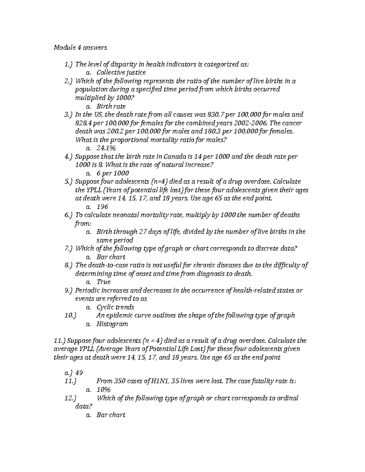 Module 4 answers - Dr. Caroline Barakat Descriptive epidemiology and ...