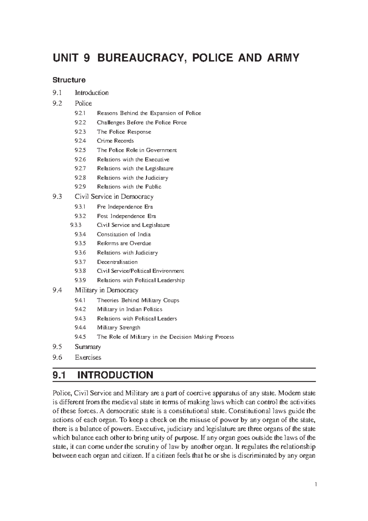 UNIT-9 - Easy to understand - UNIT 9 BUREAUCRACY, POLICE AND ARMY Structure 9 Introduction 9 ...