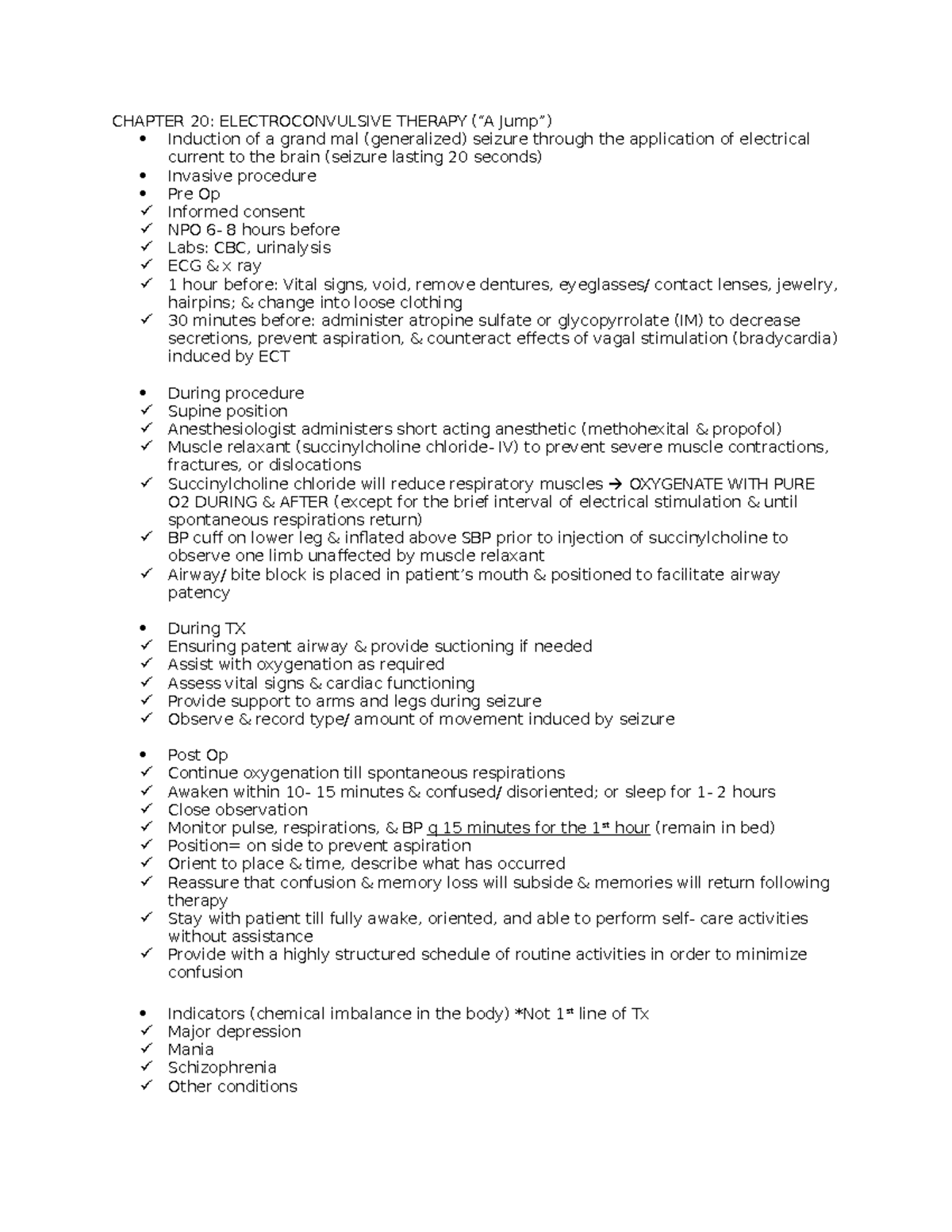 ECT Therapy Notes - First test- Psychology - CHAPTER 20 ...