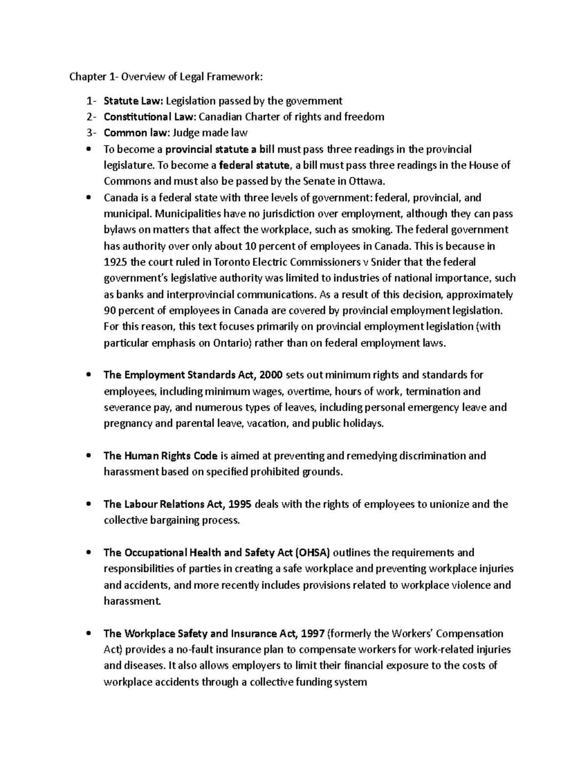 Summary fo CHapter 1 - Chapter 1- Overview of Legal Framework: 1 ...