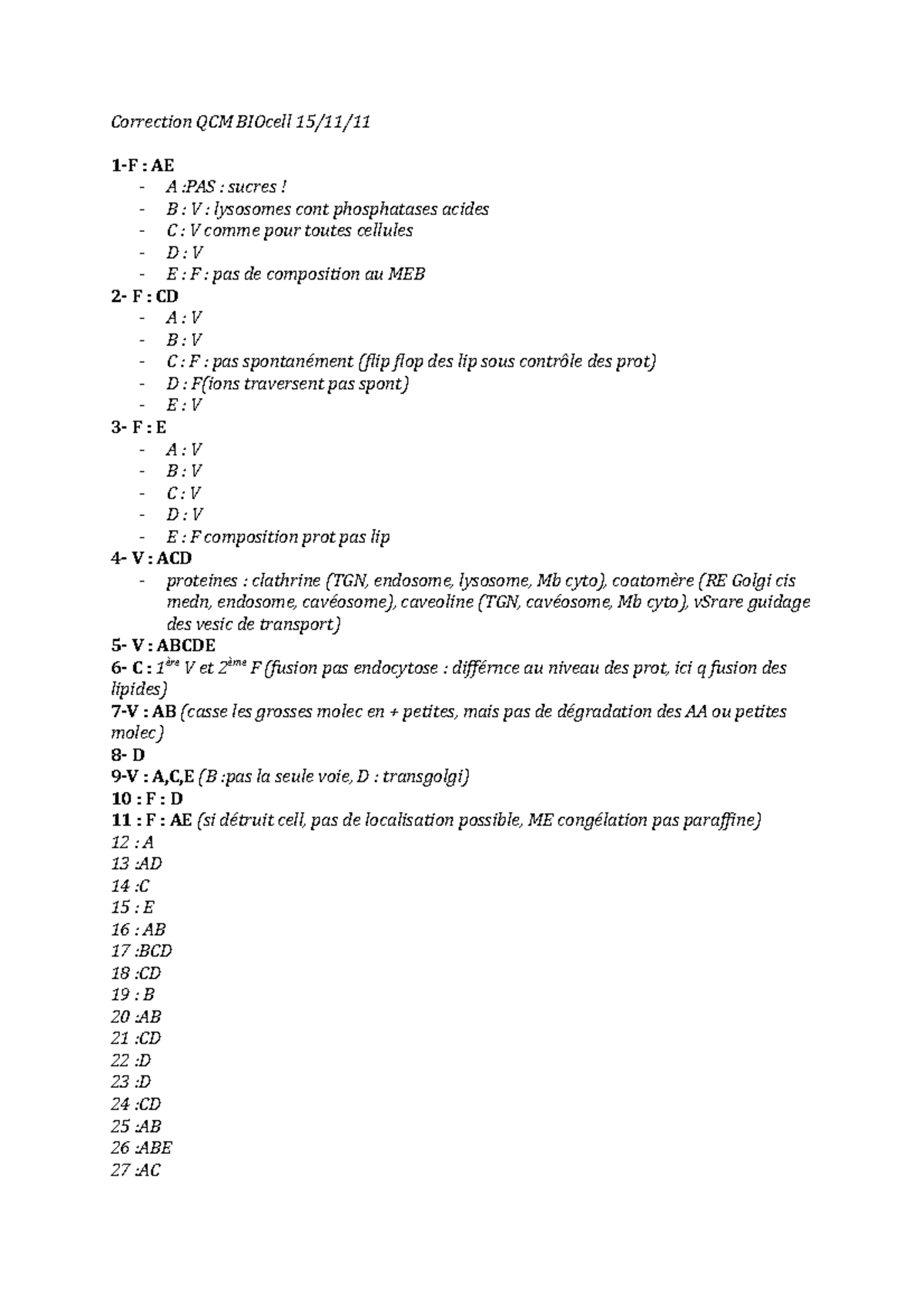Correction QCM BIOcell 15 - Studocu