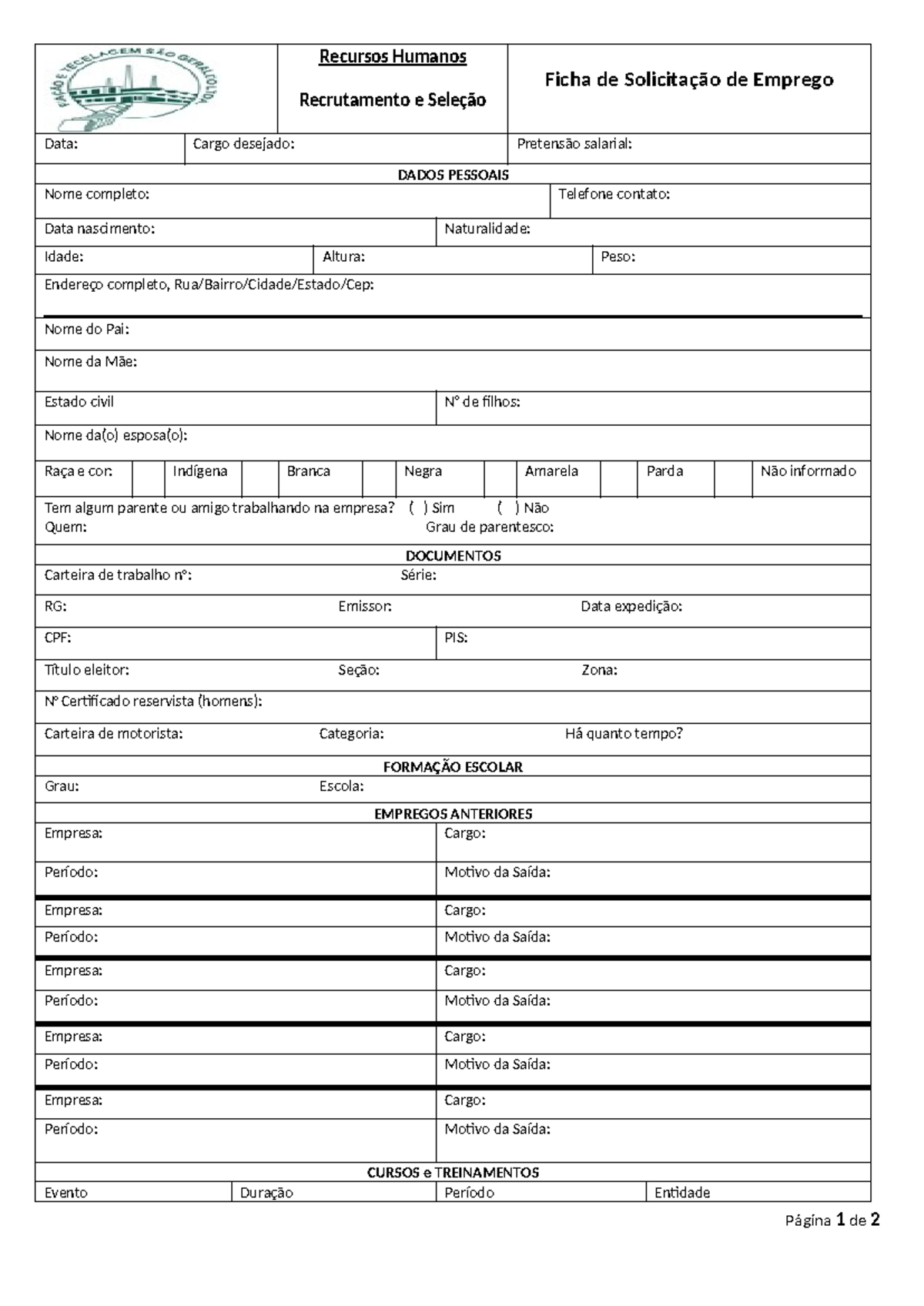 RH - Formulario de Solicitação de Emprego - Recursos Humanos ...