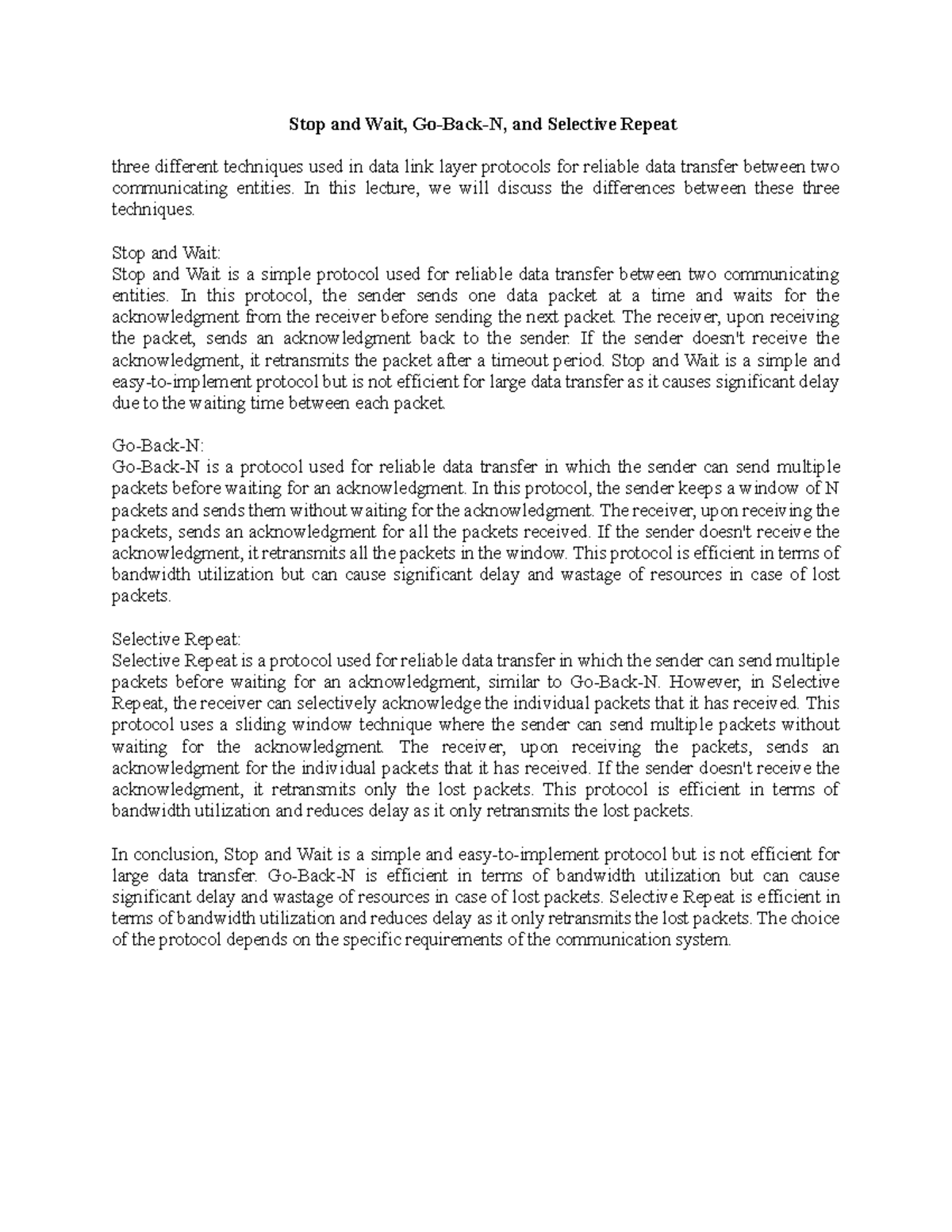 Stop and Wait - ganga - Stop and Wait, Go-Back-N, and Selective Repeat ...