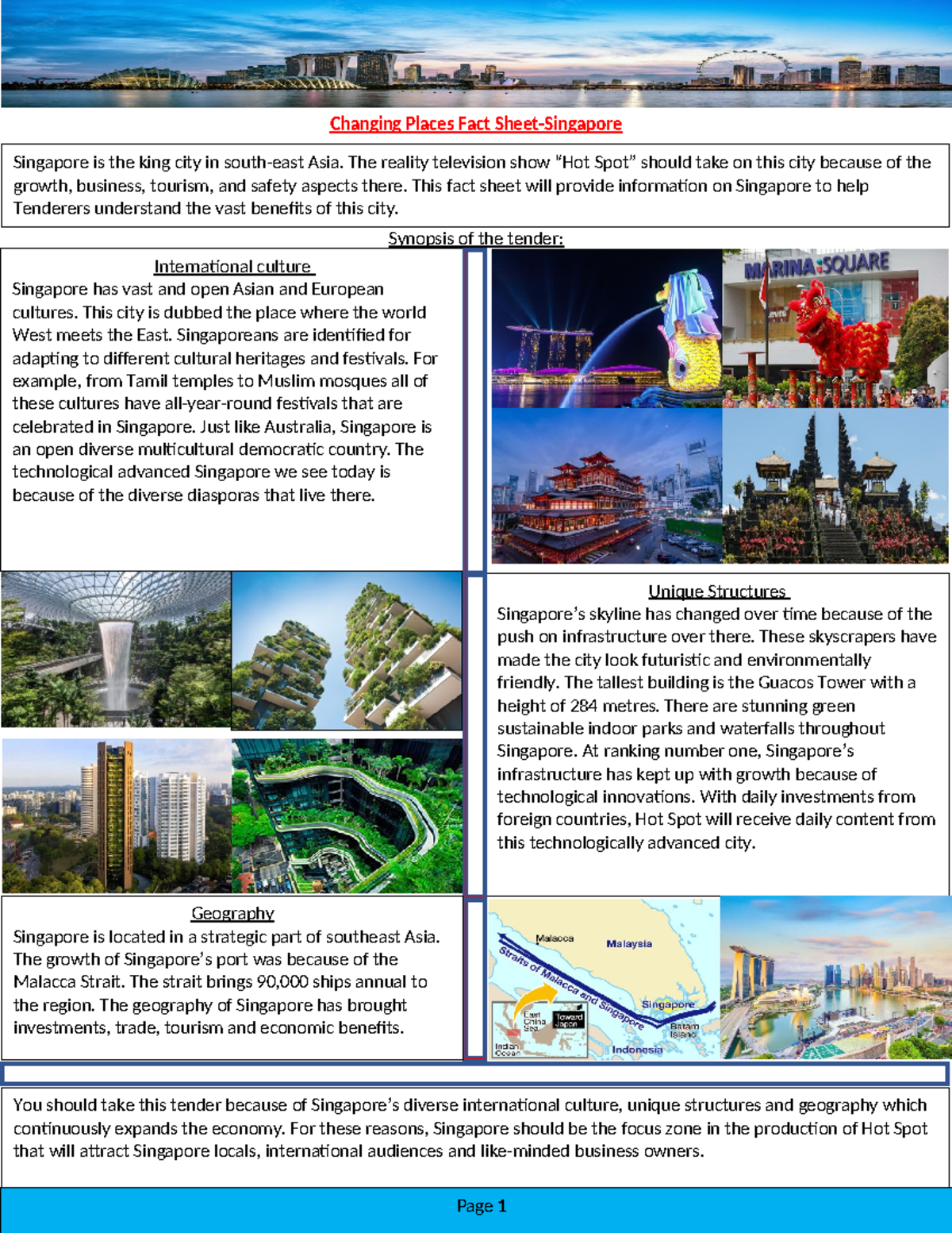 Geography Assessment - Changing Places Fact Sheet-Singapore Synopsis of ...