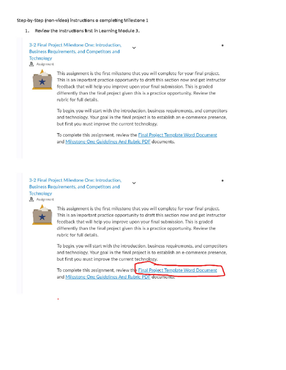 Step-by-Step Instructions on Milestone 1 - Step-by-Step (non-video) instructions o completing ...