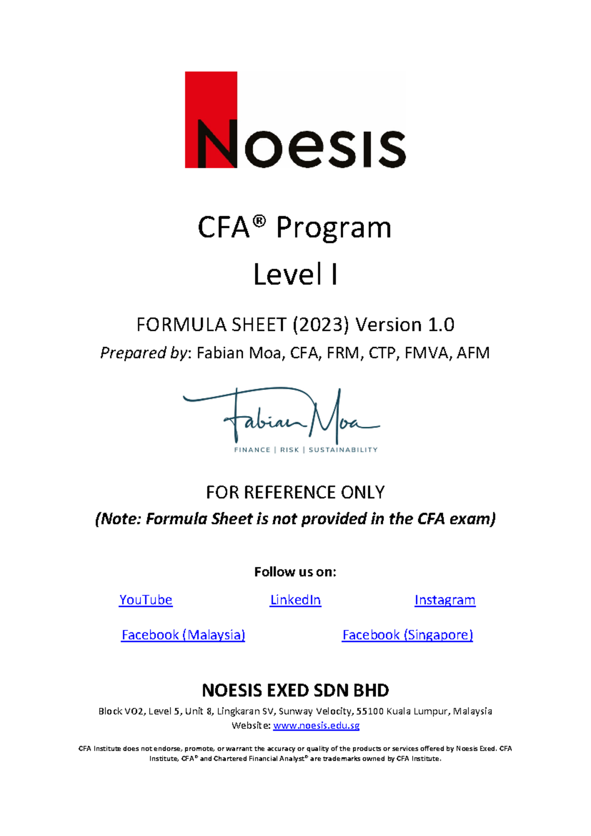 CFA Level 1 Formula Sheet 1721188068 - CFA® Program Level I FORMULA ...