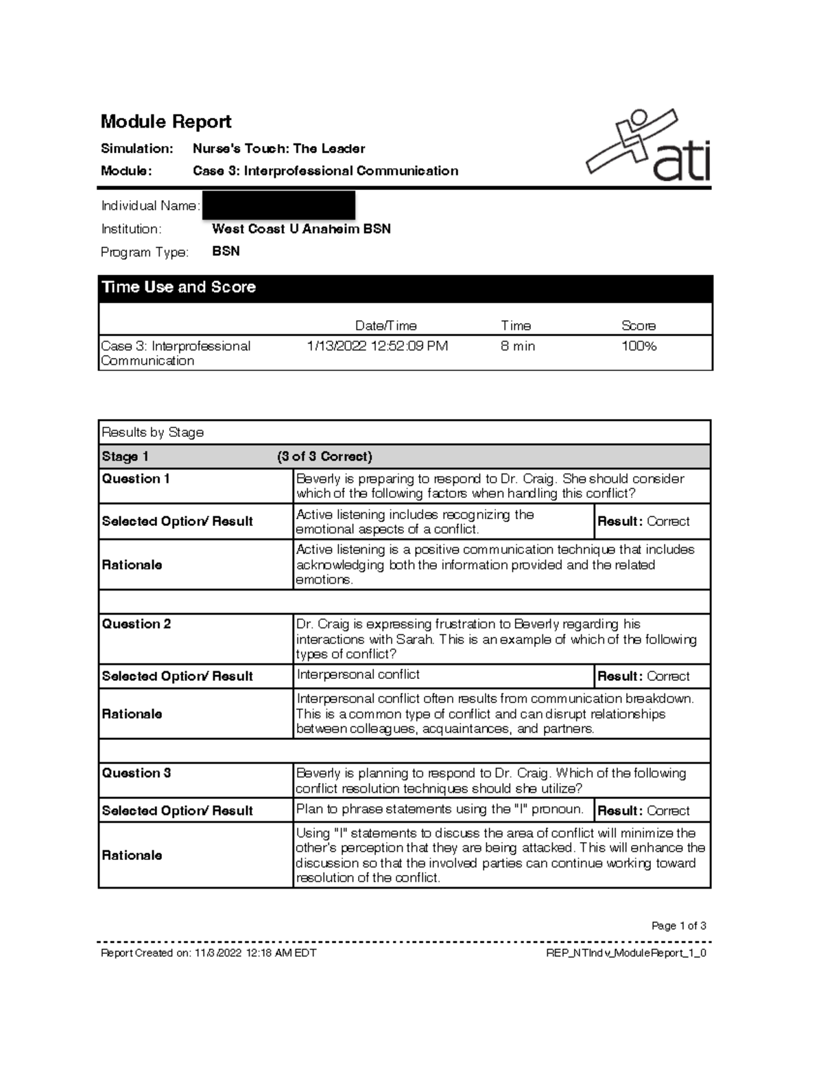Case 3 - ATI Nurse's Touch - The Leader Case 3 - Individual Name ...