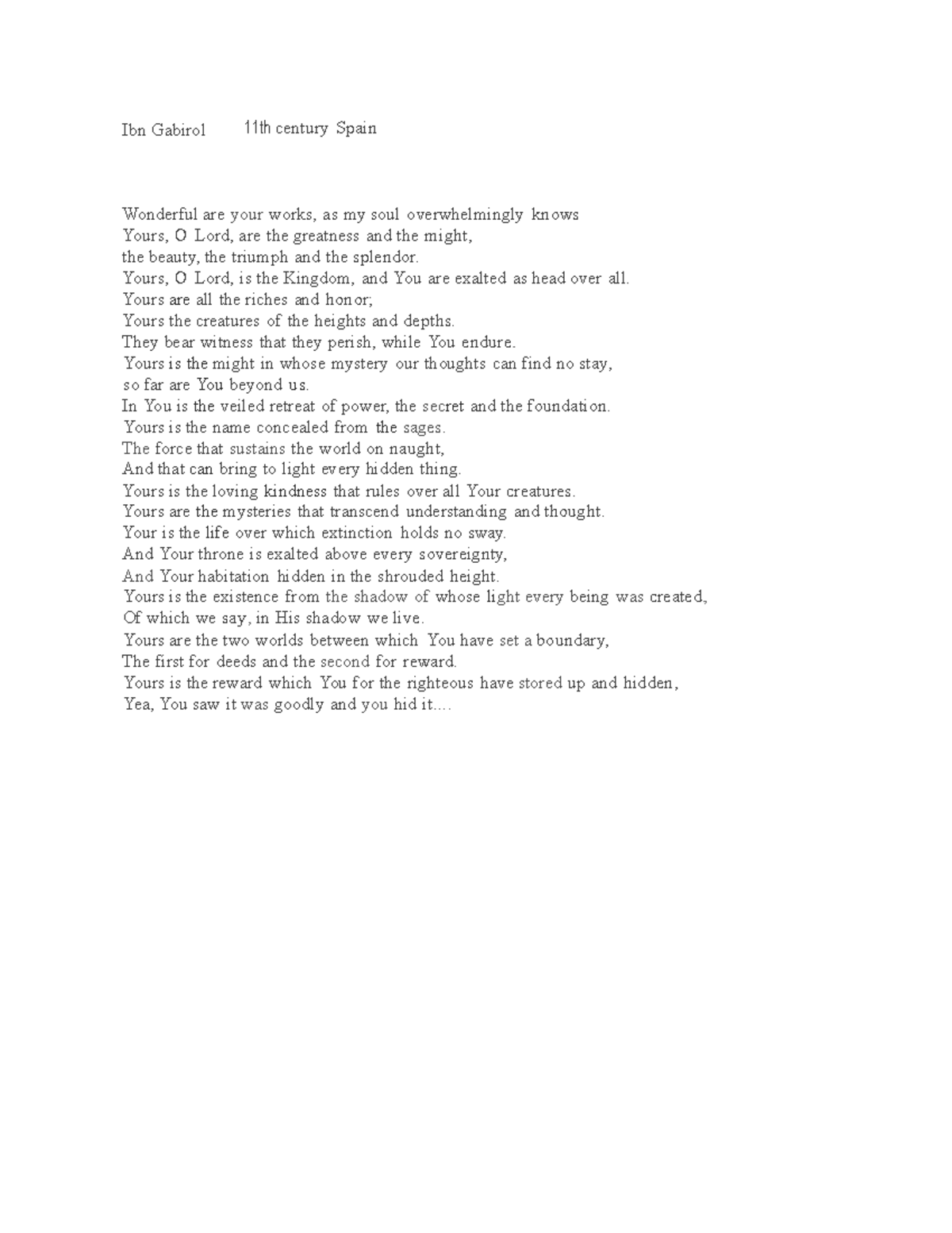 Ibn Gabirol - Jewish poem - Ibn Gabirol 11th century Spain Wonderful ...