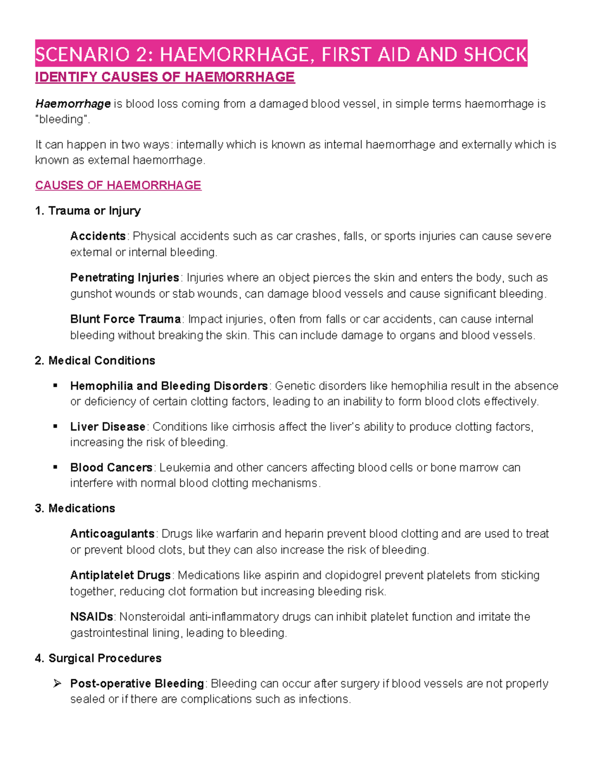 Haemorrhage, First Aid, and Shock - SCENARIO 2: HAEMORRHAGE, FIRST AID ...