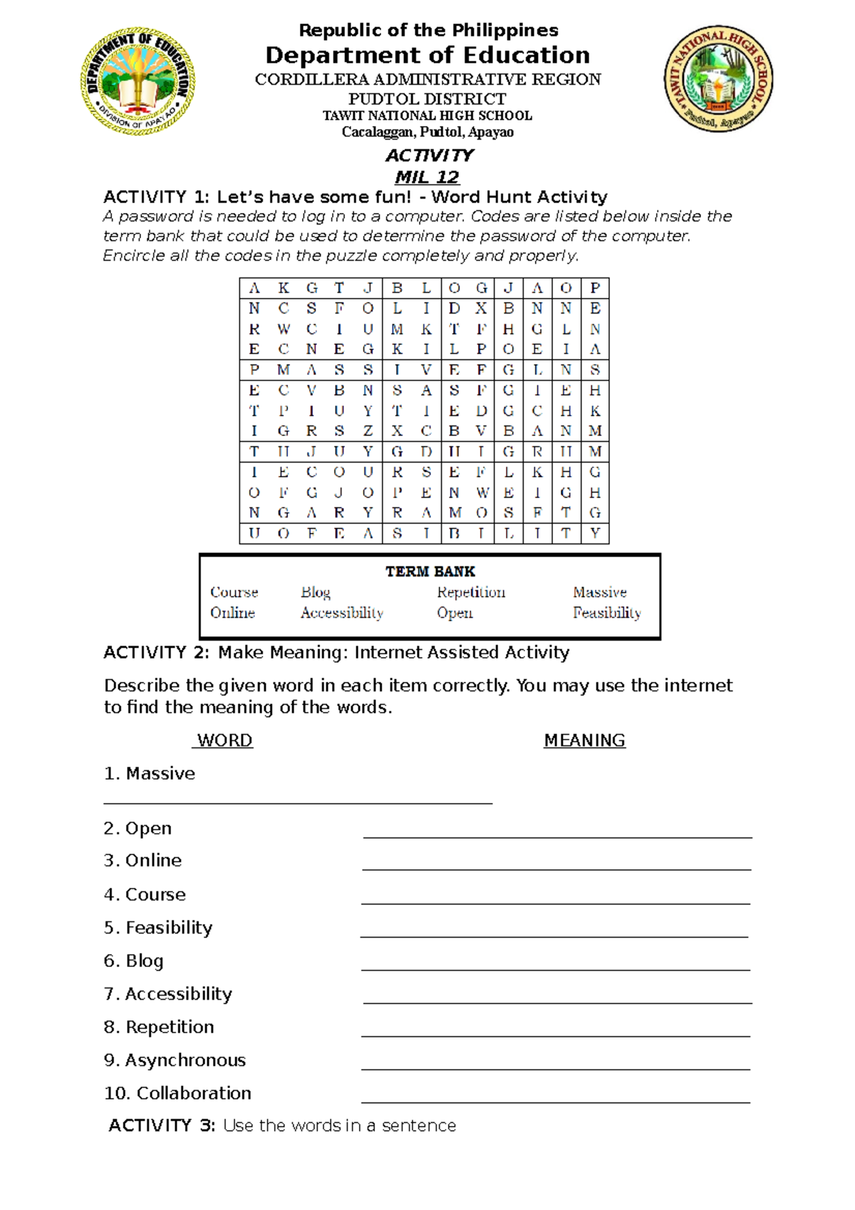 Activity mil - Republic of the Philippines Department of Education ...