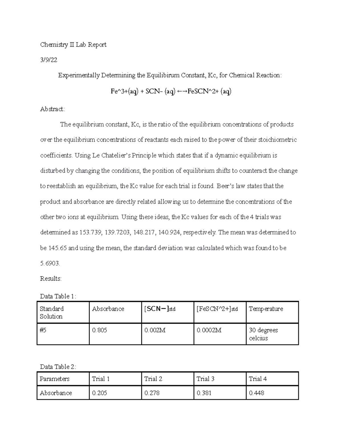Chem 2 Lab Report 2 - notes for chemistry class - Chemistry II Lab ...