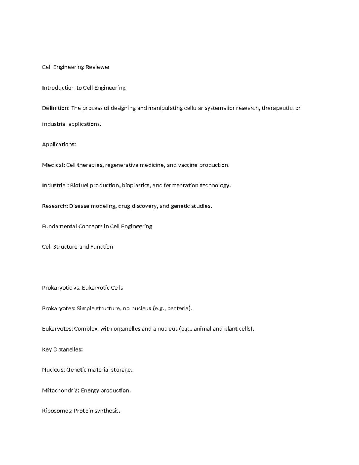 Celleng - Review - Cell Engineering Reviewer Introduction to Cell ...