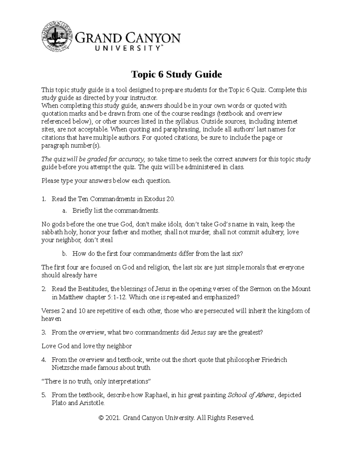 CWV 101 RS Topic 6 Study Guide - Topic 6 Study Guide This topic study ...