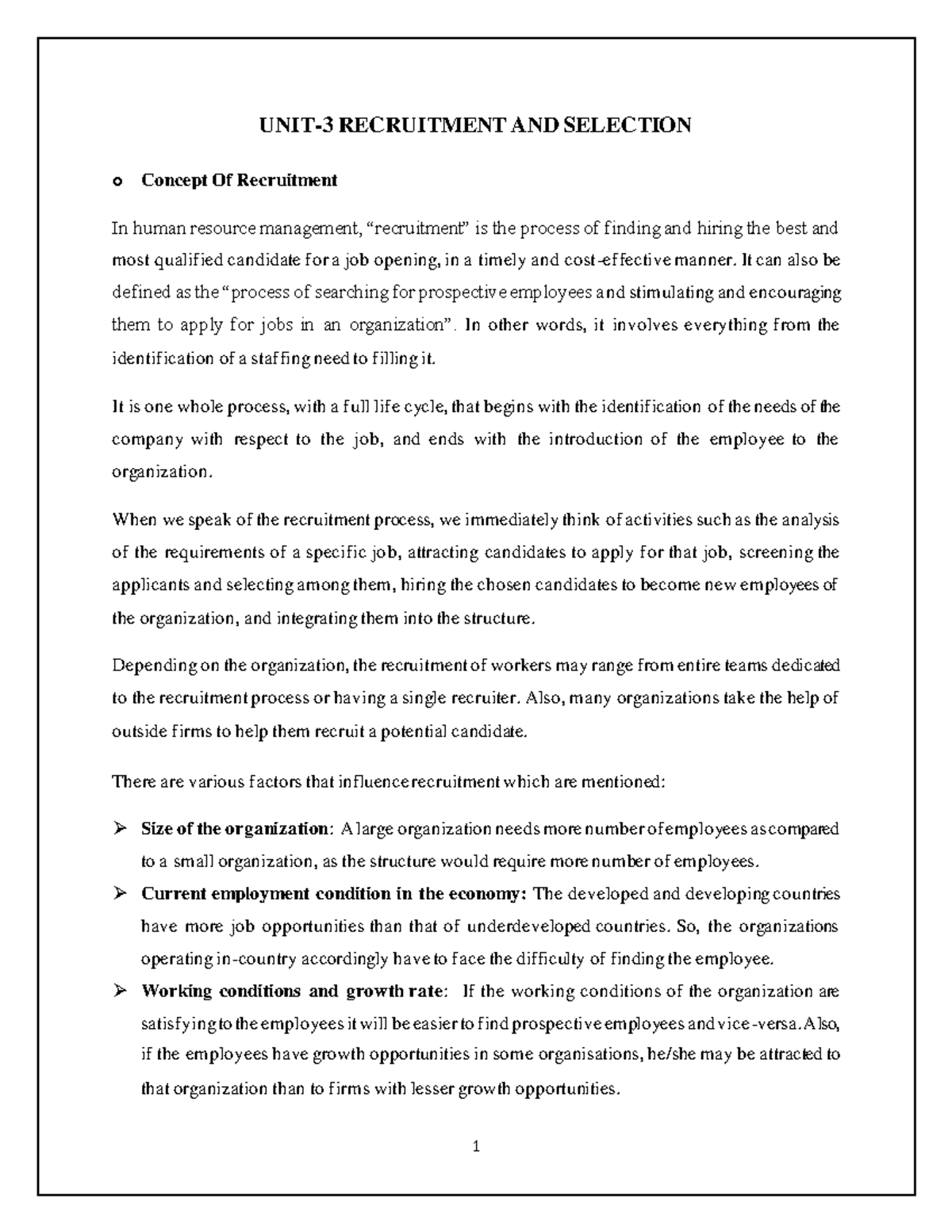 Unit 3 - Mandatory assignment for HRM - UNIT-3 RECRUITMENT AND ...