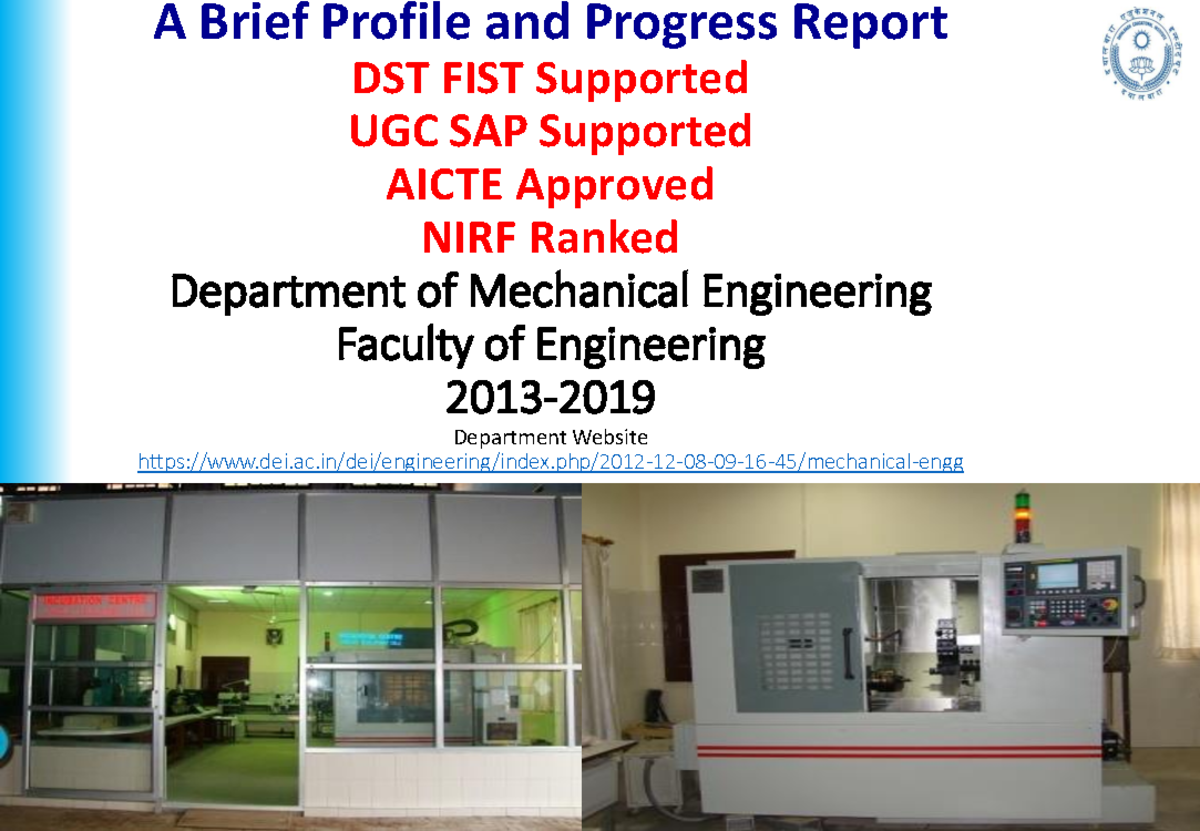 Mechanical Engineering 3-10-2017 - A Brief Profile and Progress Report ...