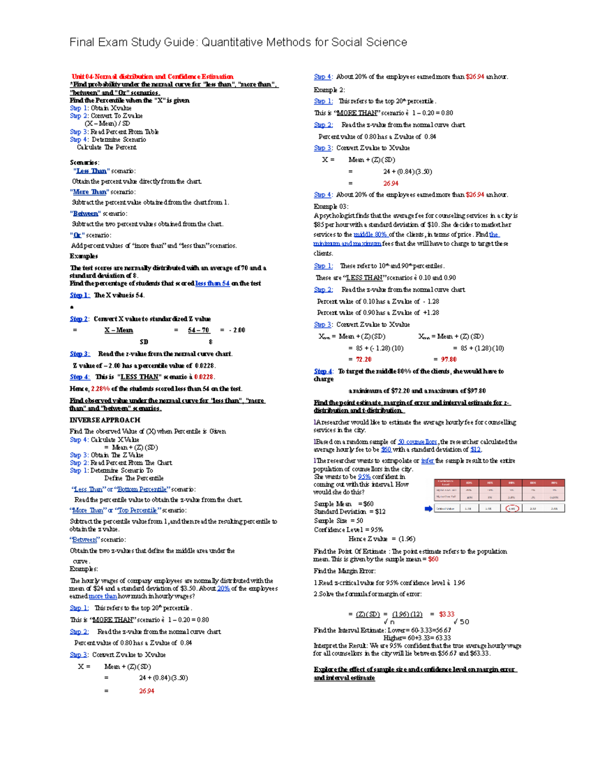 SCMA 3040 Final Exam Review - *Unit 04-Normal distribution and ...