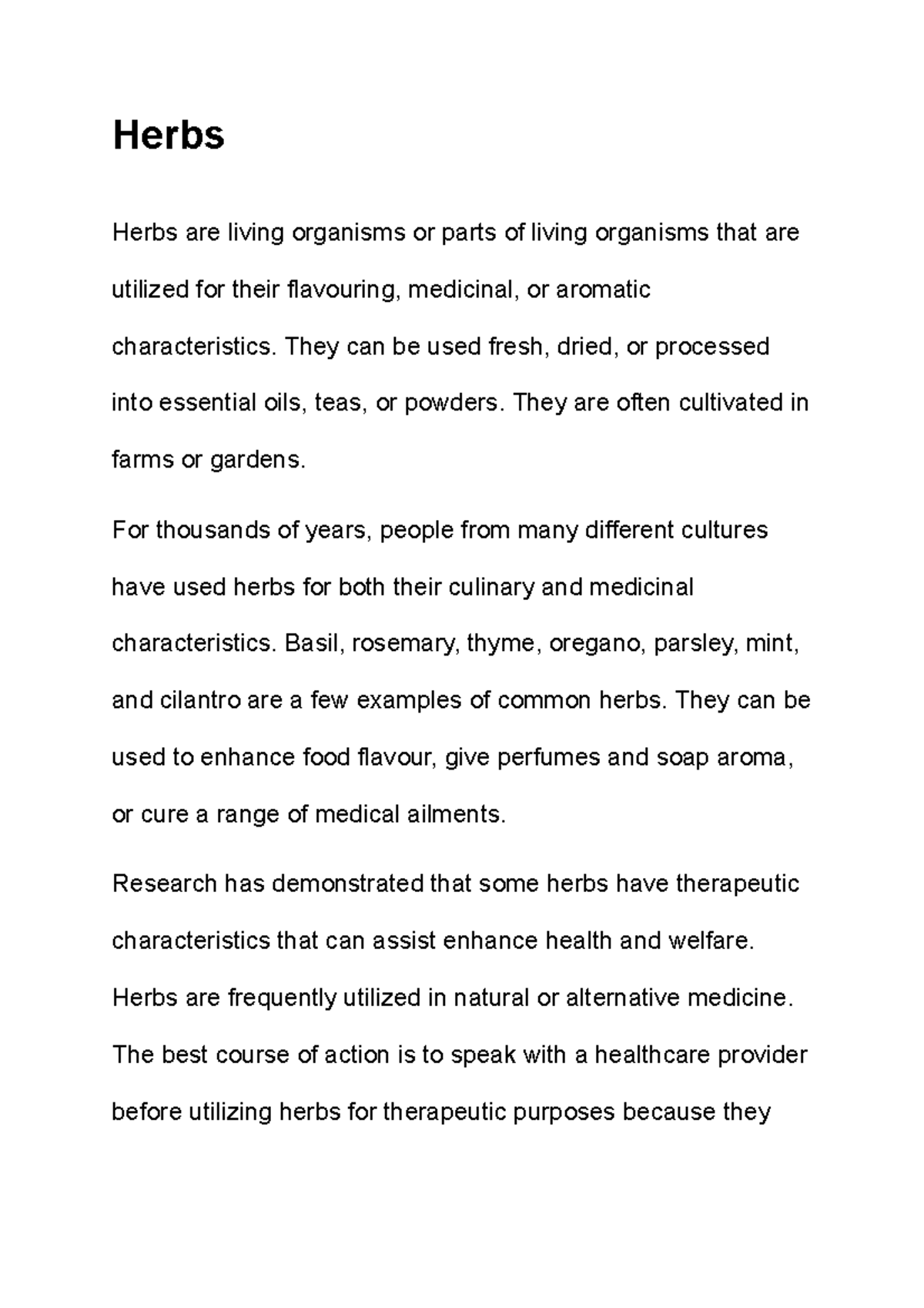 Herbs - Notes - Herbs Herbs are living organisms or parts of living ...